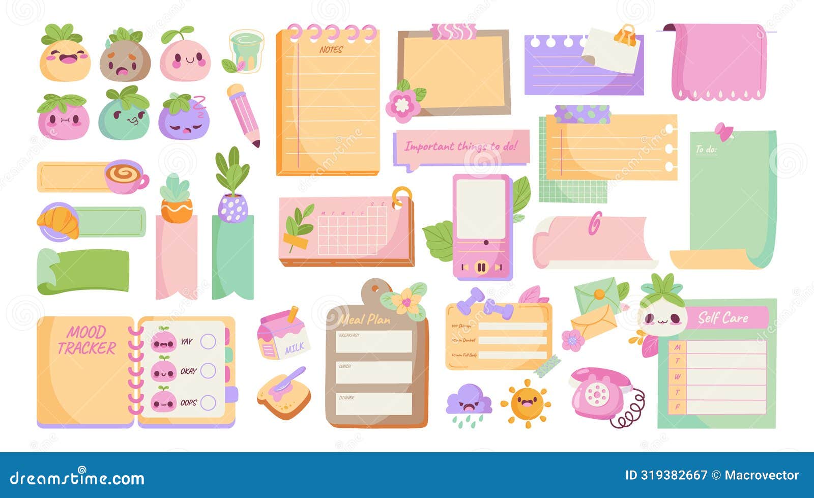 Cute Cartoon Bullet Journal Set Stock Illustration - Illustration of ...