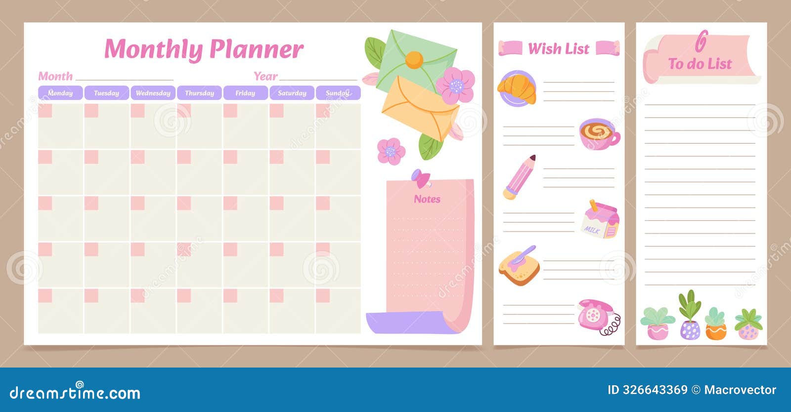 Cute Cartoon Bullet Journal Set Stock Illustration - Illustration of ...