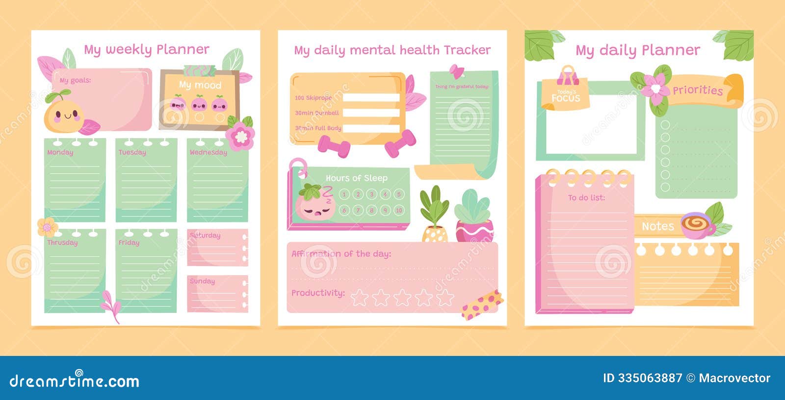 Cute Cartoon Bullet Journal Set Stock Image | CartoonDealer.com #335063887