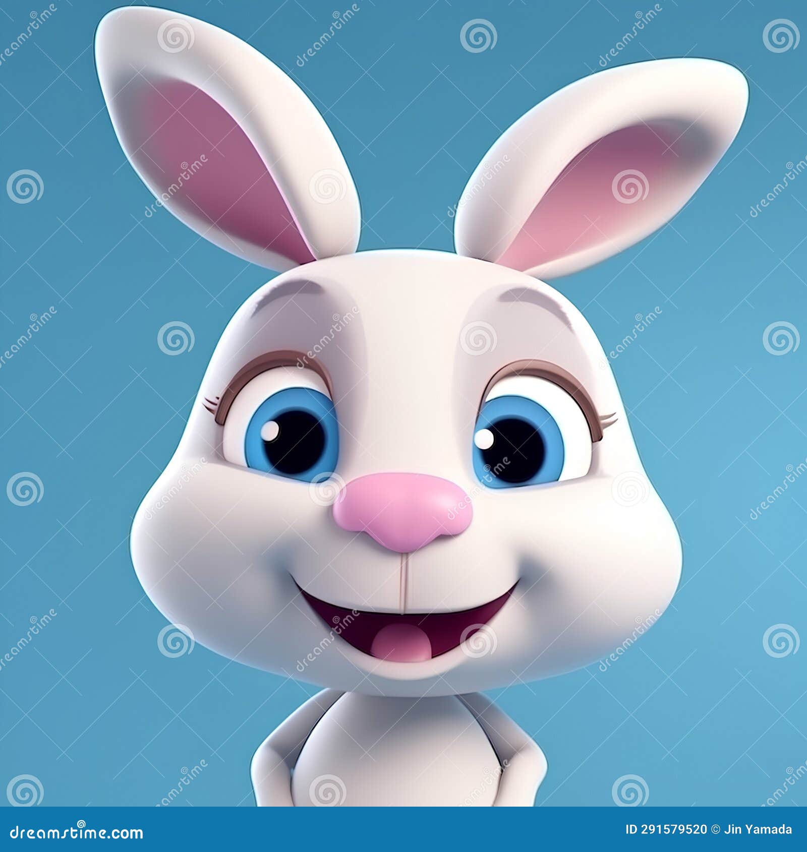Cute Cartoon Bunny on Blue Background, 3d Render, Square Image Stock ...