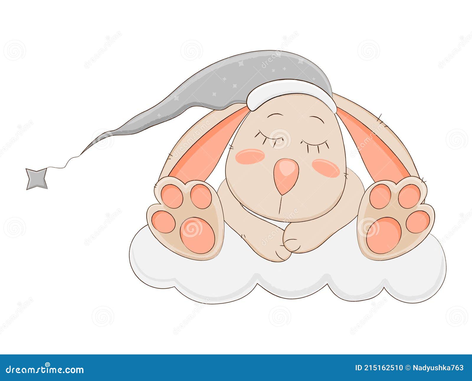 Cute Cartoon Bunny Sleeping on Cloud. Vector Illustration. Stock Vector ...