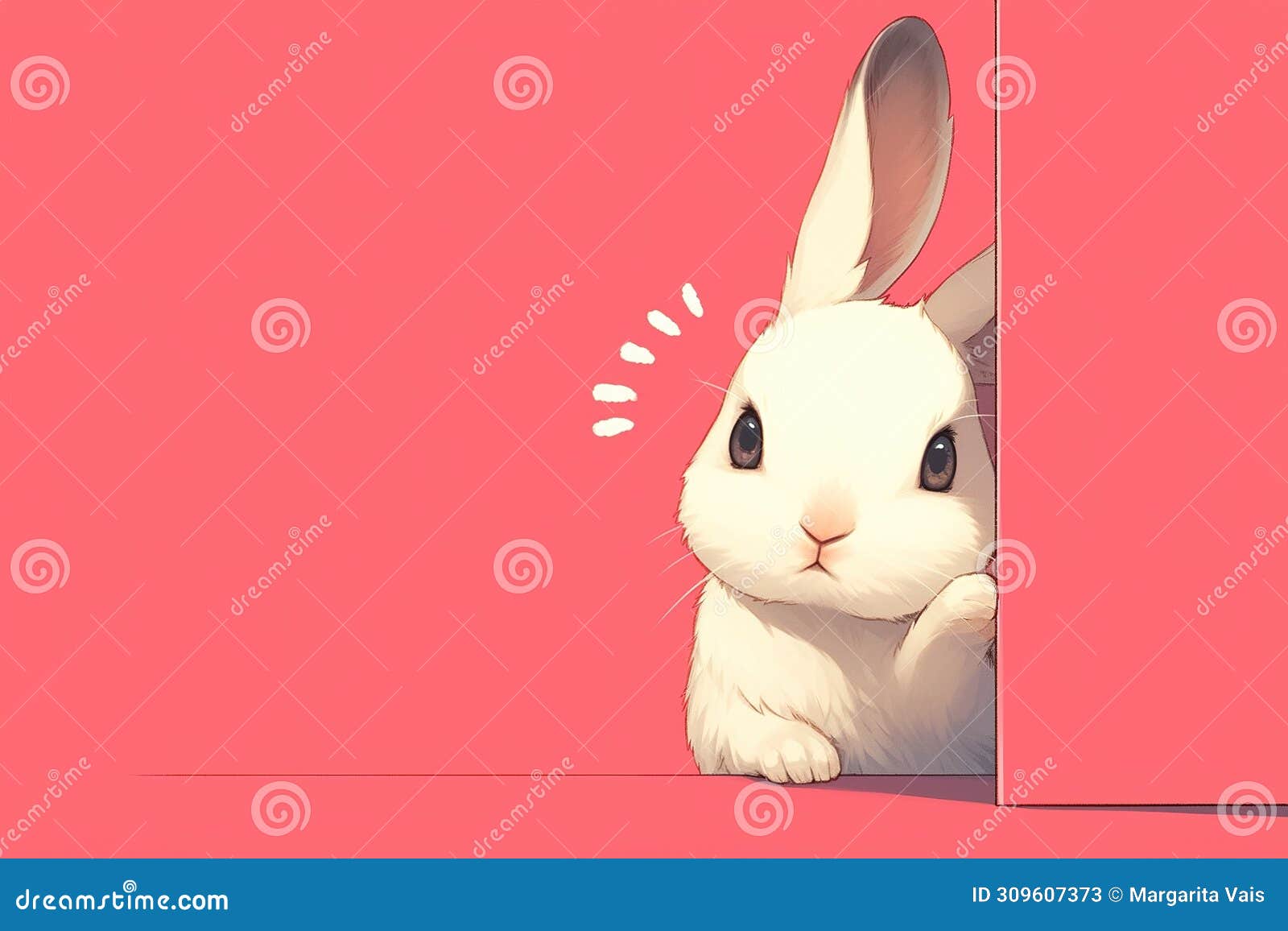 Cute Cartoon Bunny Peeking from the Side on a Pink Background Stock ...