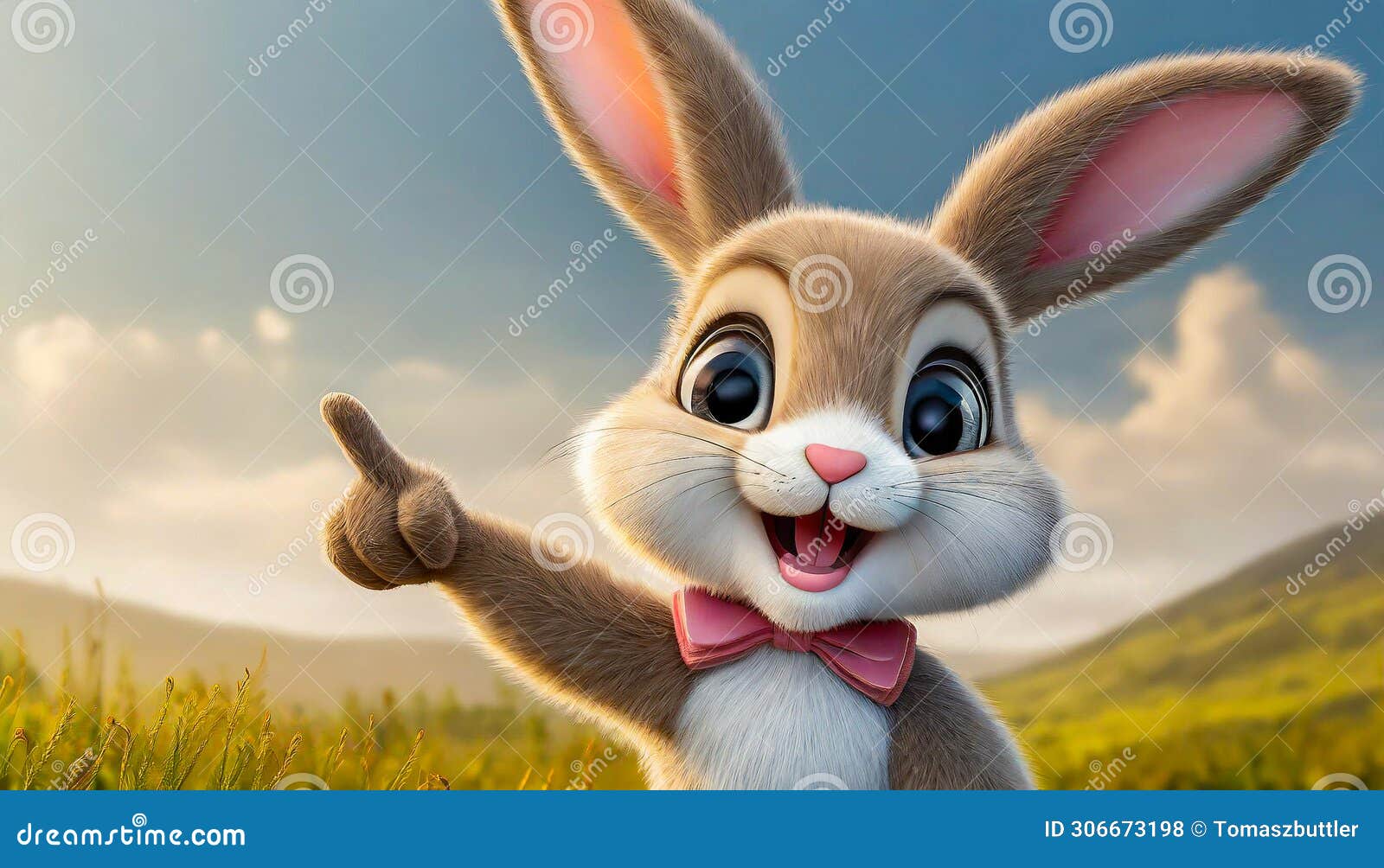 Cute Cartoon Bunny Points at an Empty Space Stock Illustration ...