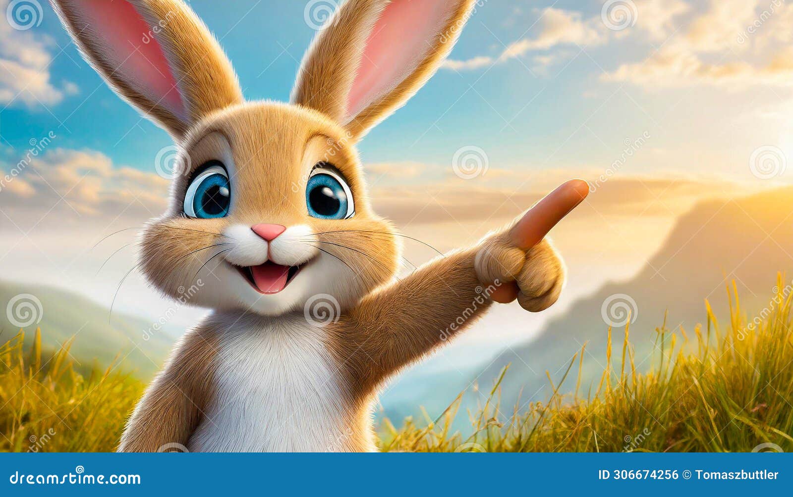 Cute Cartoon Bunny Points at an Empty Space Stock Illustration ...