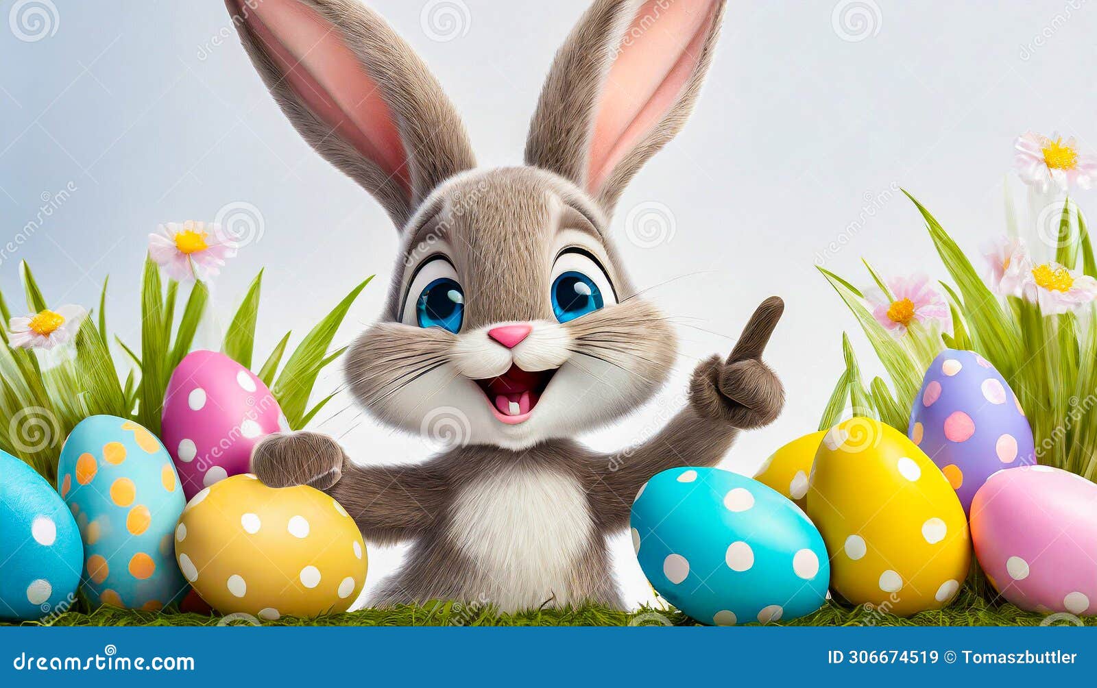 Cute Cartoon Bunny Pointing at an Empty Space Stock Illustration ...