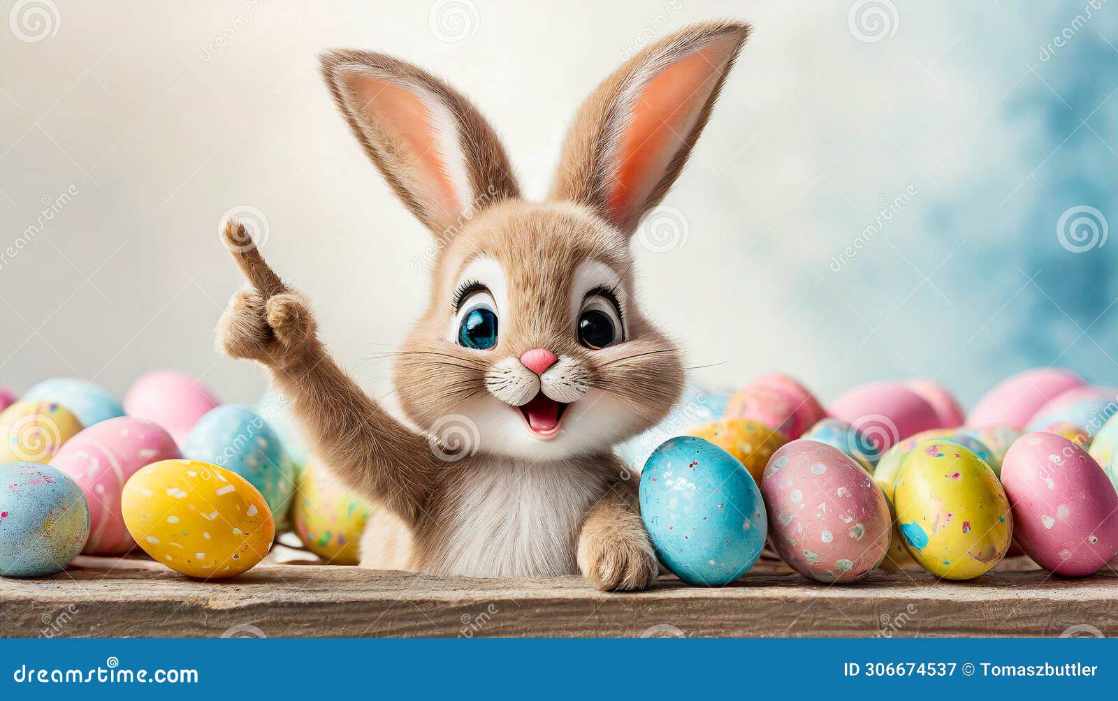 Cute Cartoon Bunny Pointing at an Empty Space Stock Illustration ...