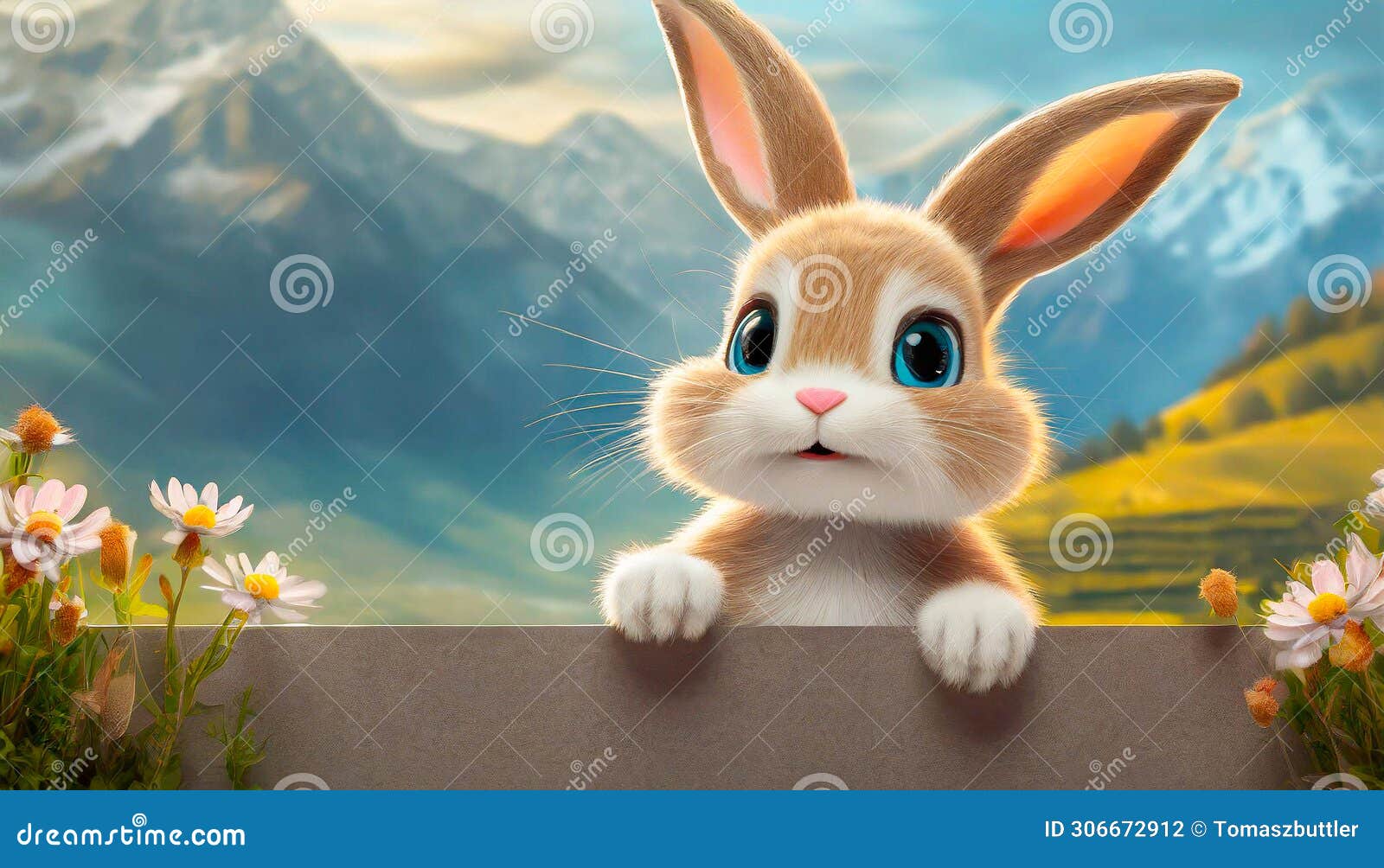 Cute Cartoon Bunny Points at an Empty Space Stock Illustration ...