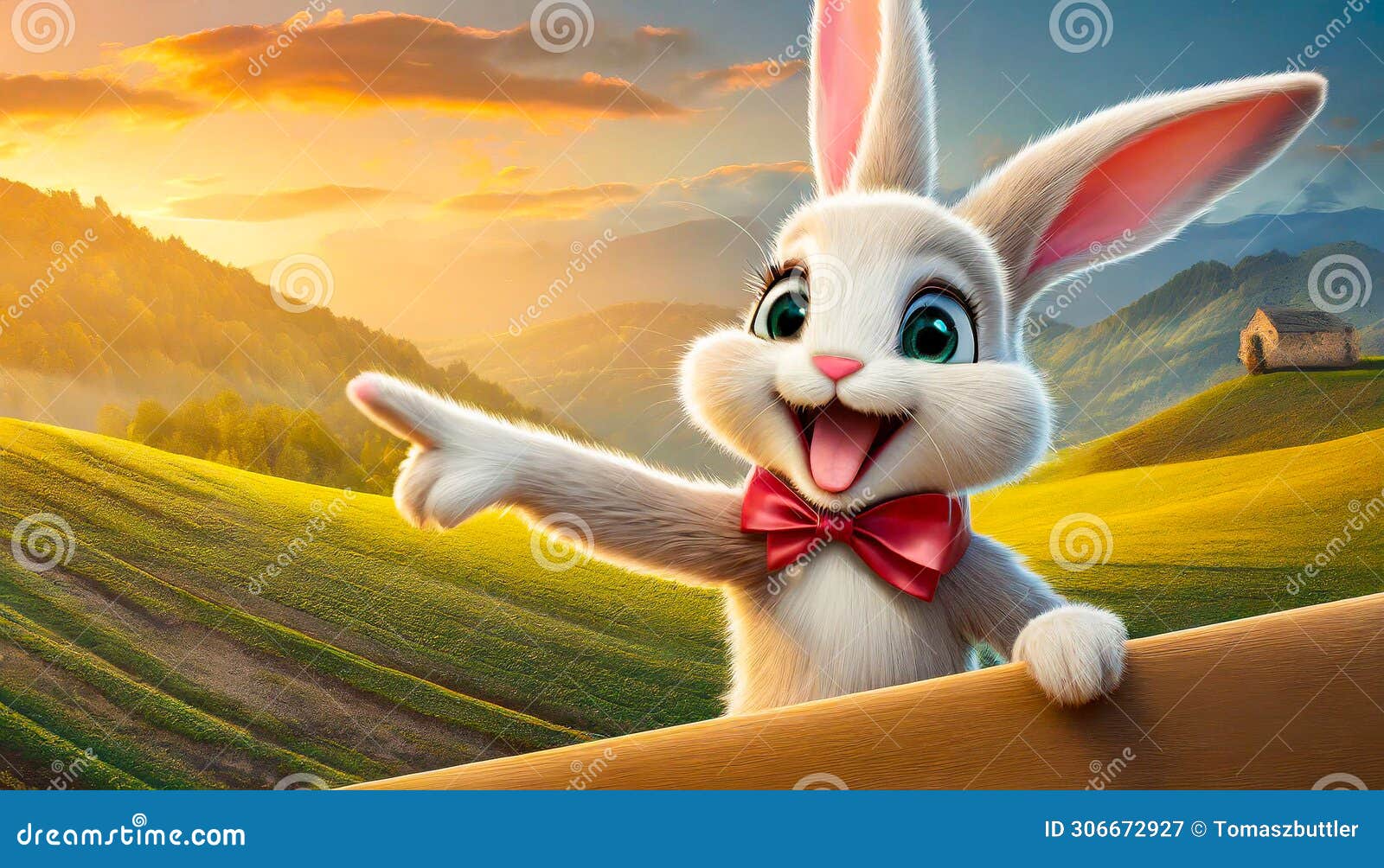 Cute Cartoon Bunny Points at an Empty Space Stock Illustration ...