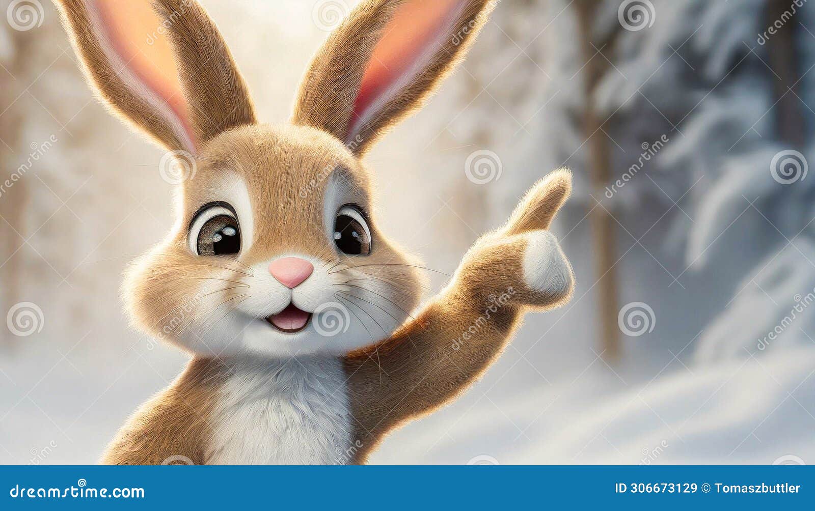 Cute Cartoon Bunny Points at an Empty Space Stock Illustration ...