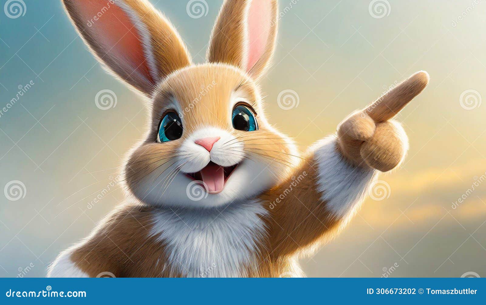 Cute Cartoon Bunny Points at an Empty Space Stock Illustration ...