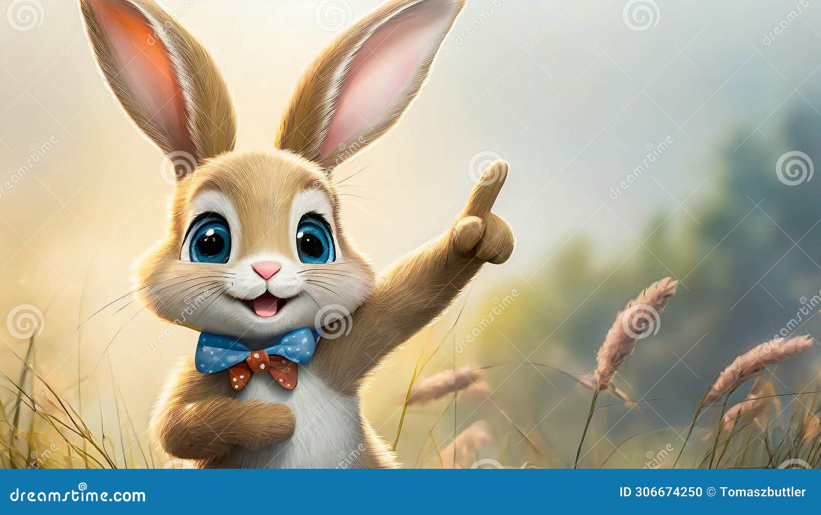 Cute Cartoon Bunny Points at an Empty Space Stock Illustration ...