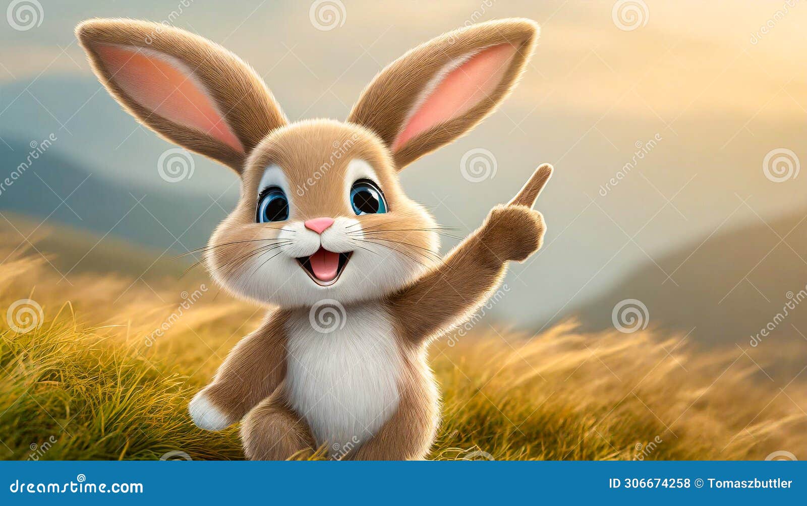 Cute Cartoon Bunny Points at an Empty Space Stock Illustration ...