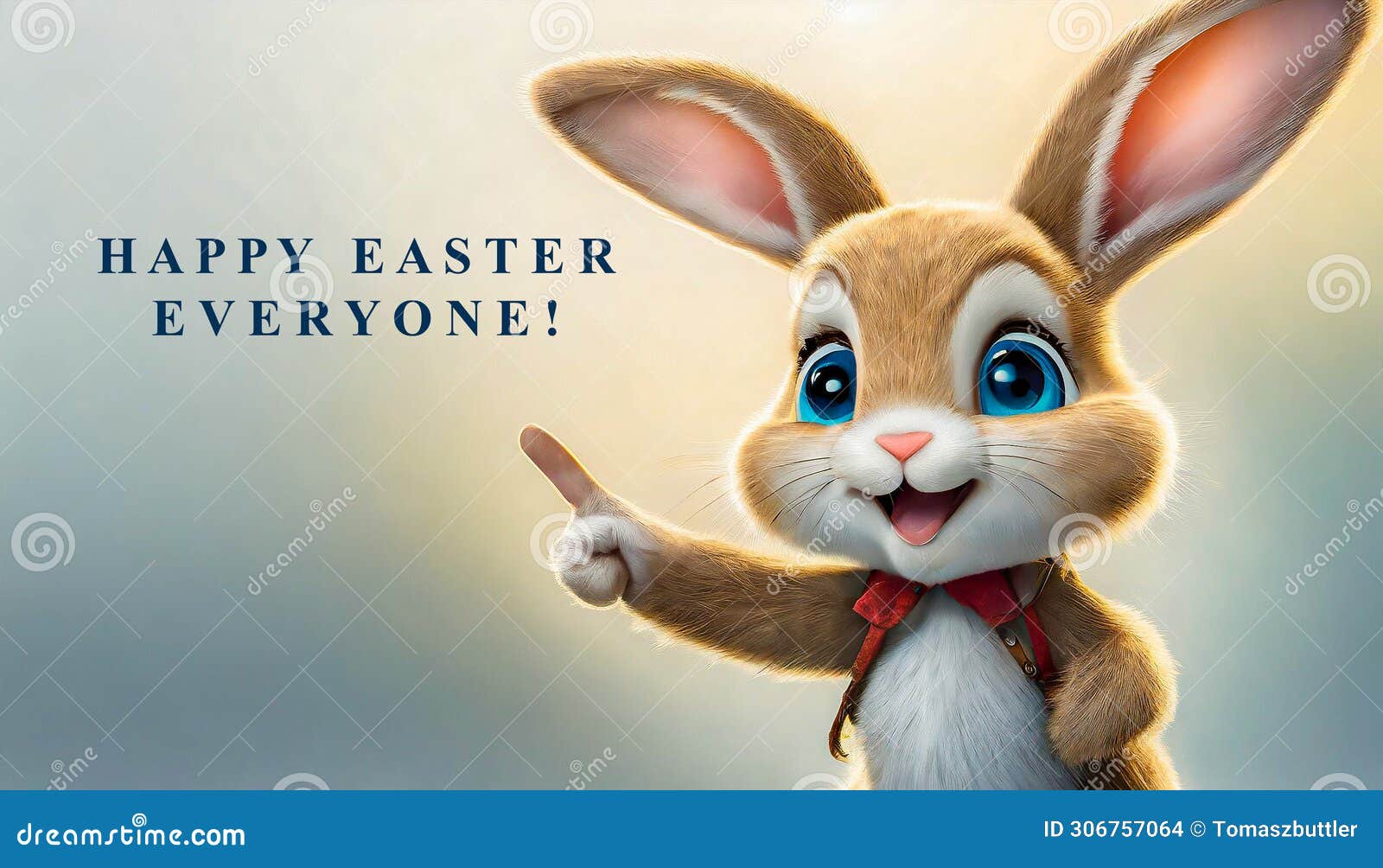 Cute Cartoon Bunny Points at Text "Happy Easter Everyone!" Stock ...