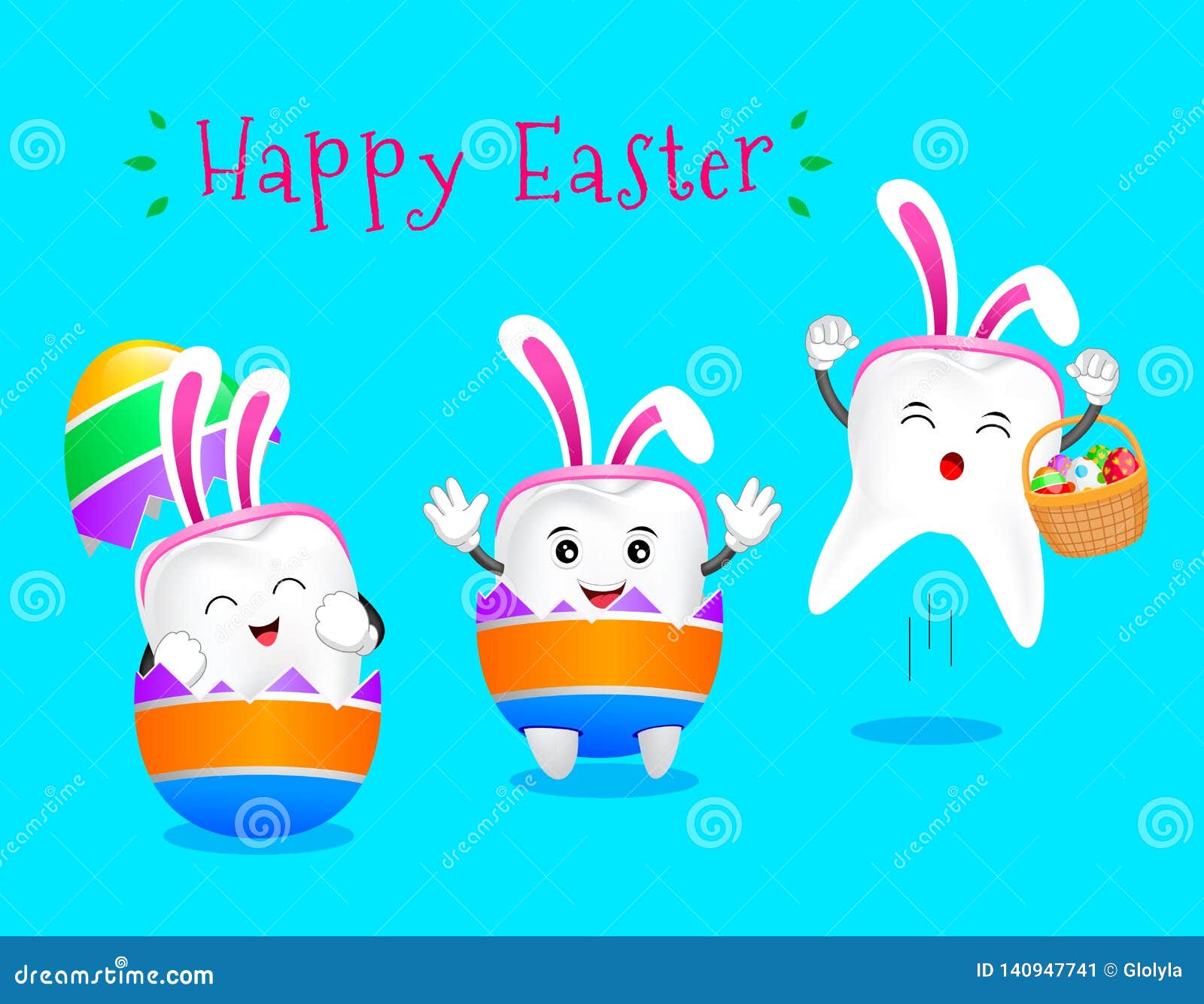 Cute Cartoon Bunny Tooth Cracking from Egg Shell. Stock Vector ...