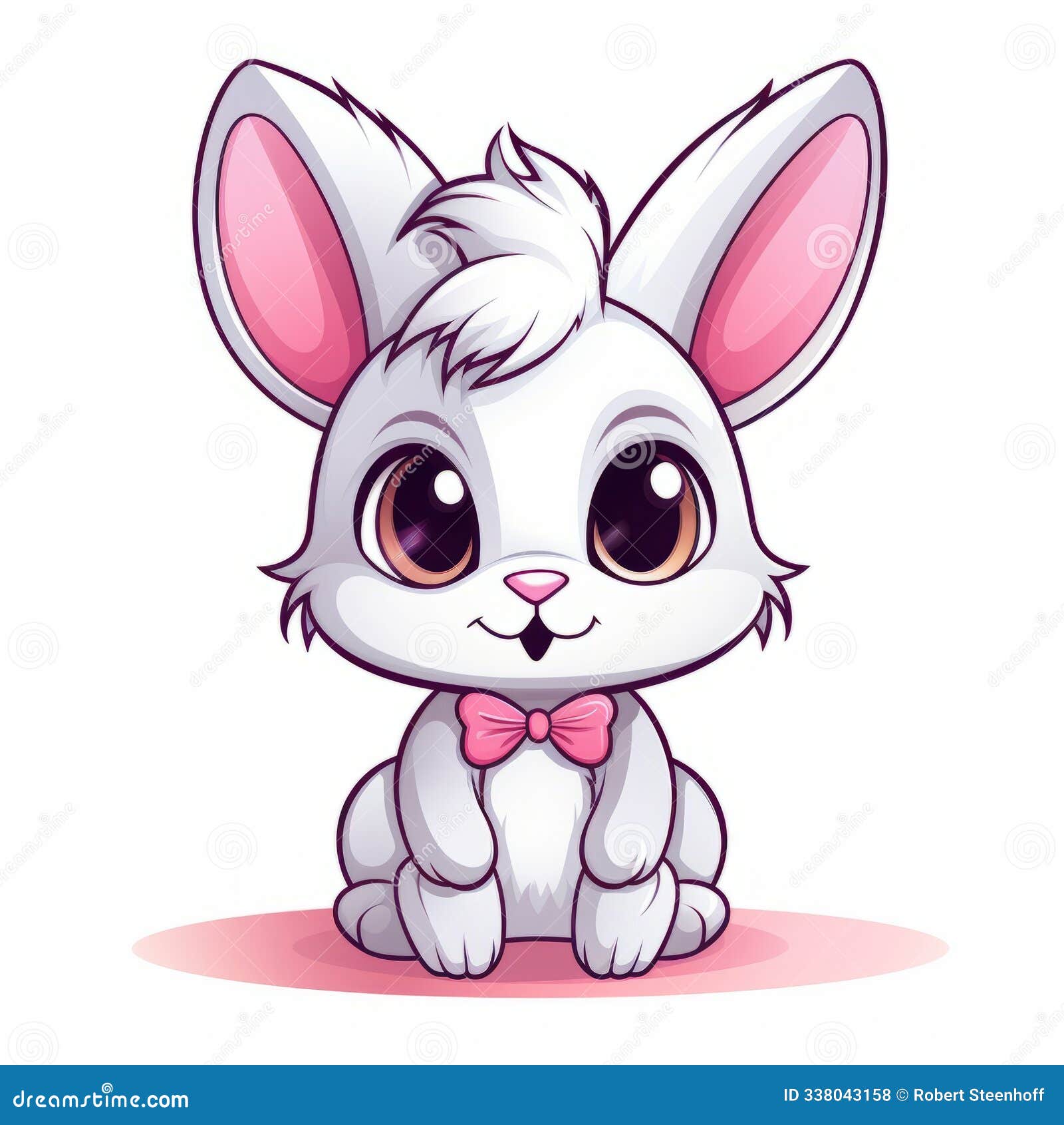 Cute Cartoon Bunny Wearing a Pink Bow. Stock Illustration ...