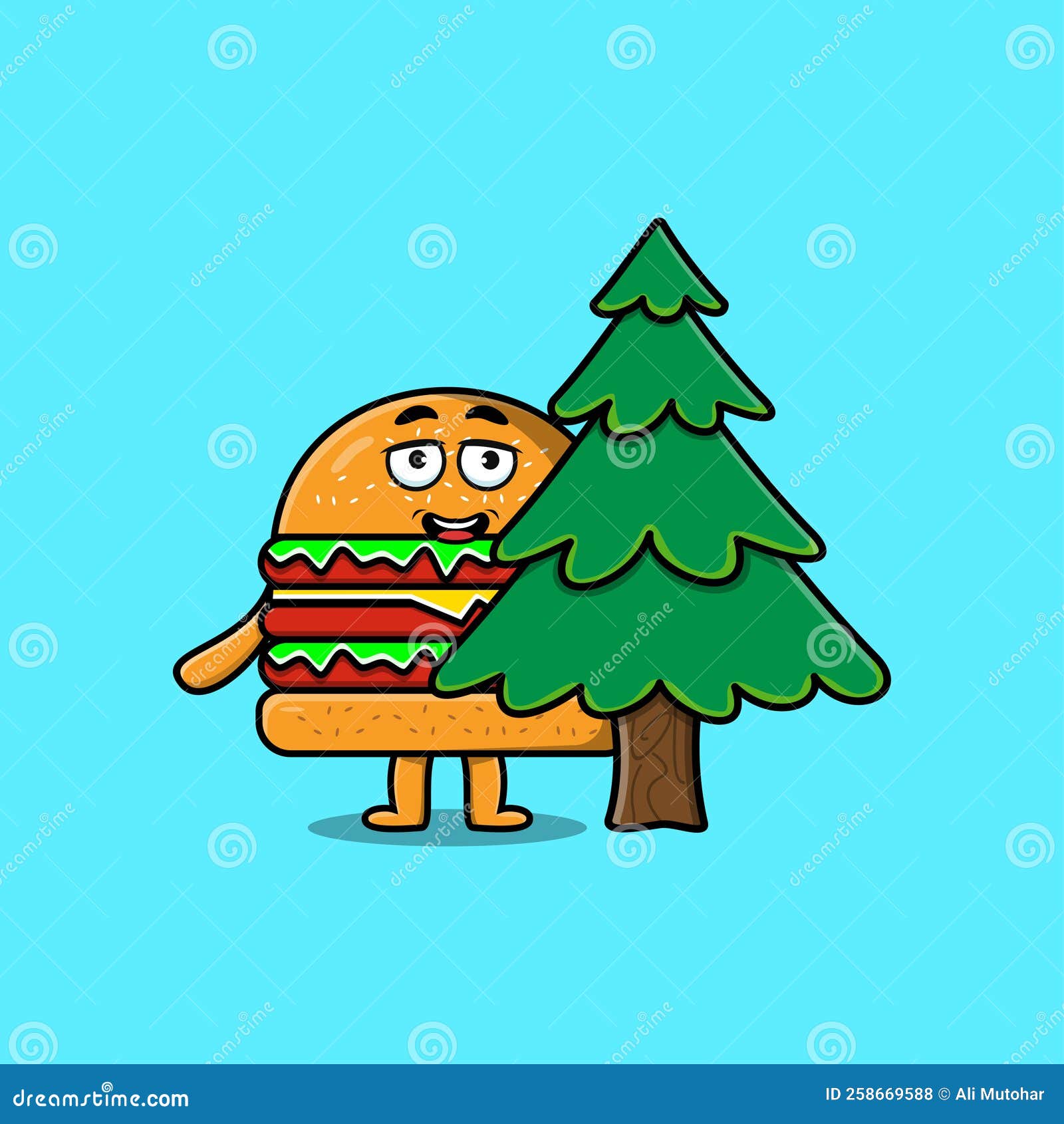 Cute Cartoon Burger Character Hiding Tree Stock Vector - Illustration ...