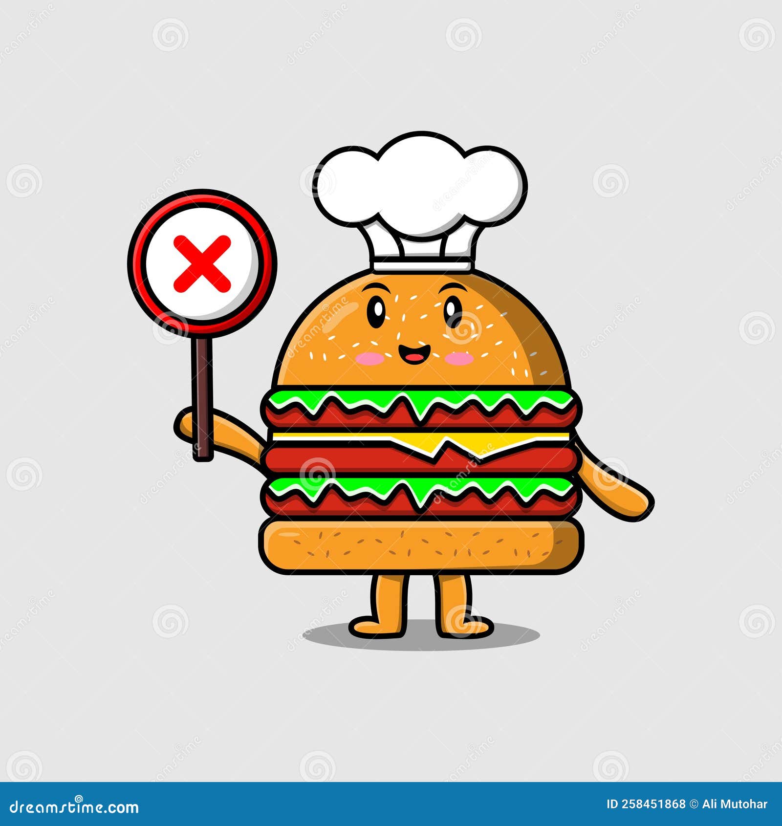 Cute Cartoon Burger Chef Holding Wrong Sign Board Stock Vector ...