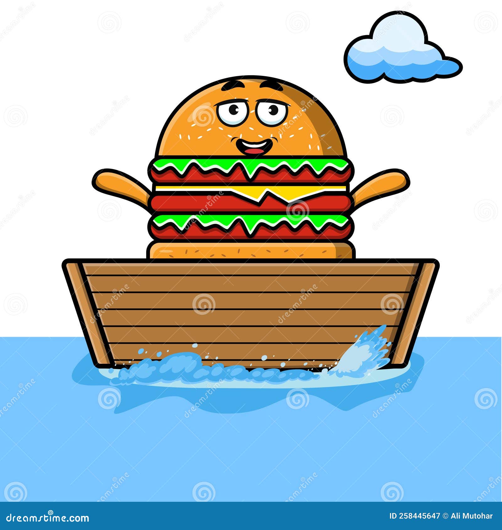 Cute Cartoon Burger Get on Boat Stock Vector - Illustration of sandwich ...