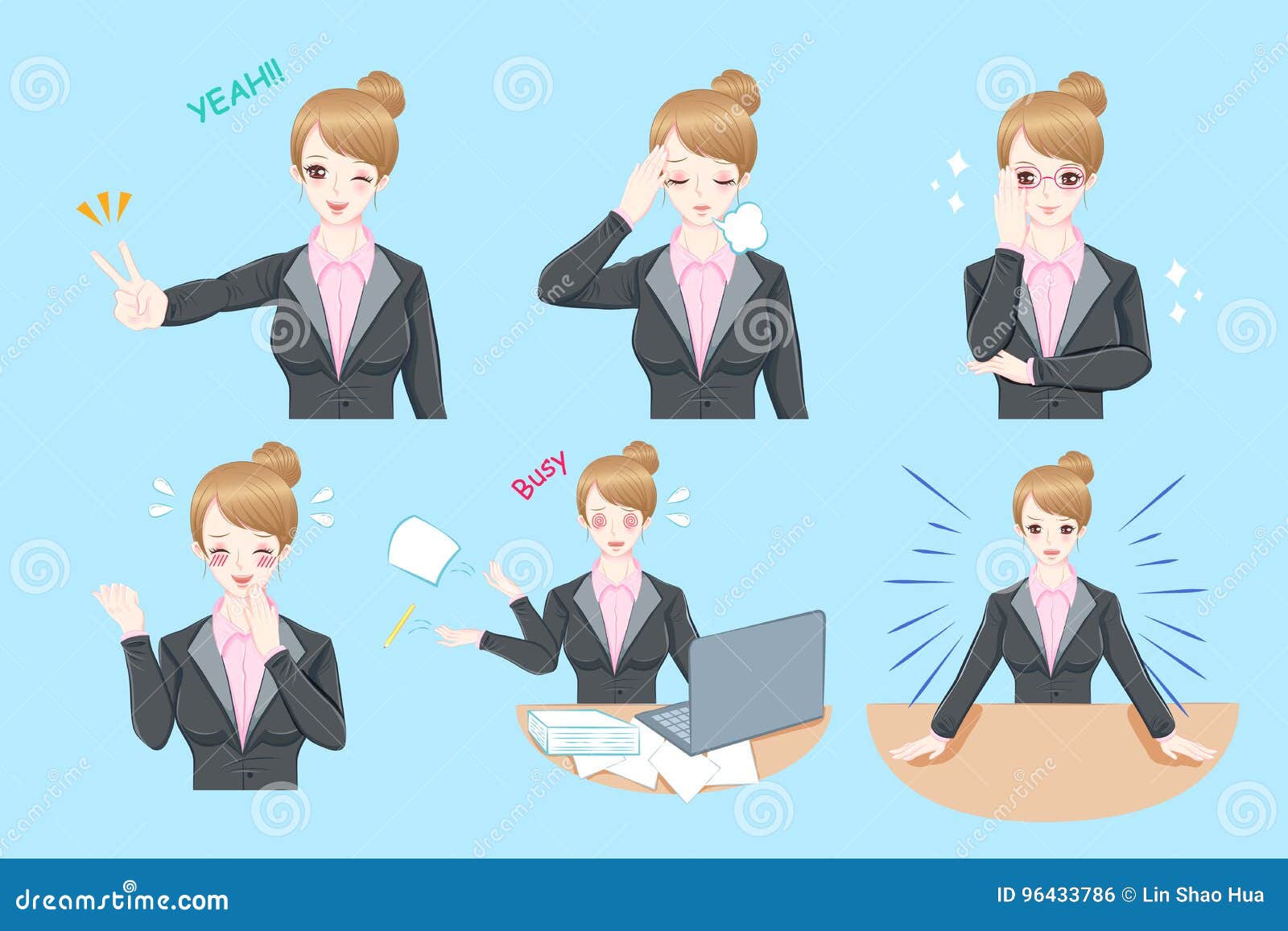 Cute Cartoon Business Woman Stock Vector - Illustration of emoji, cute ...