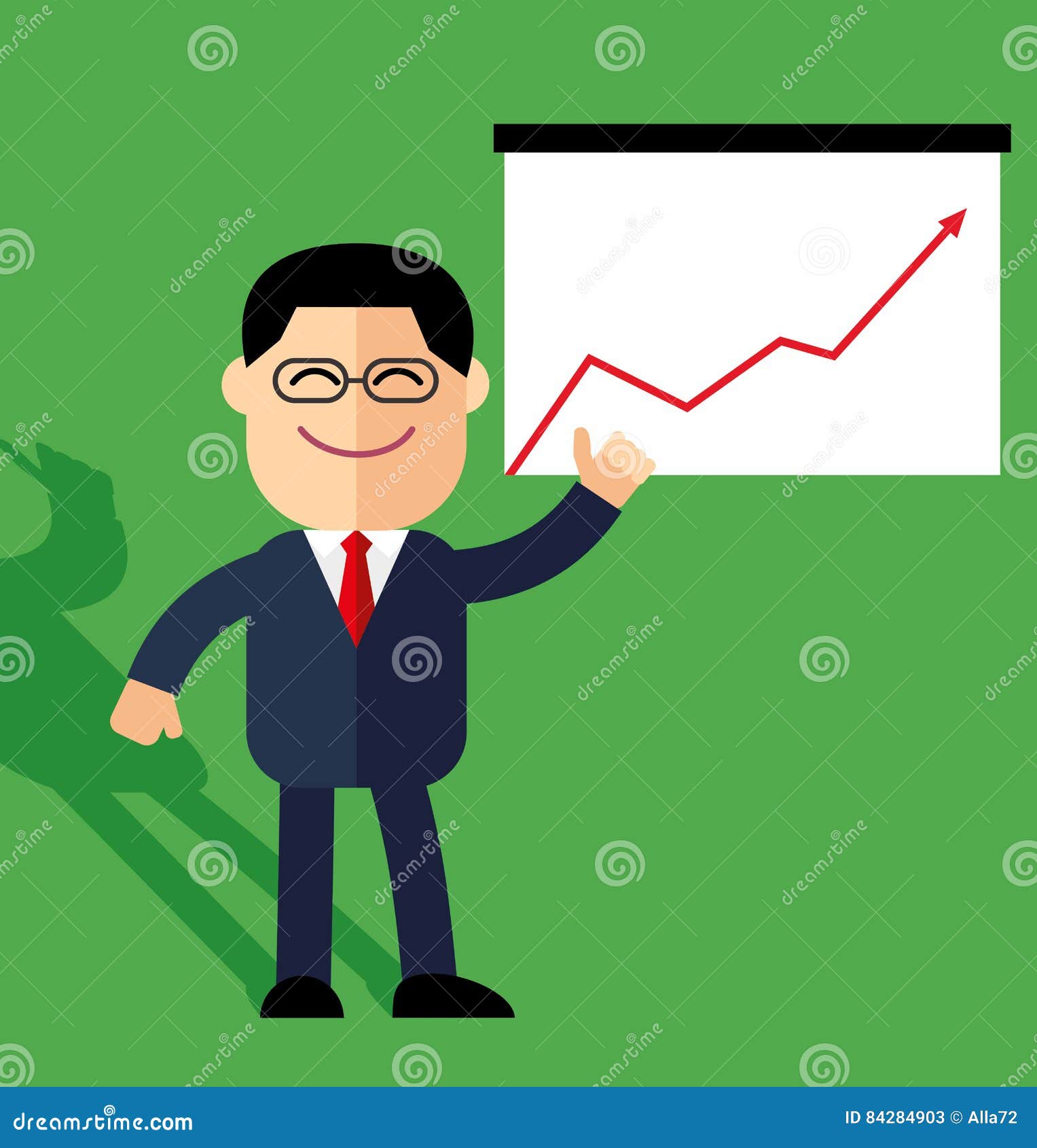 Cute Cartoon Businessman Points To Growth Statistics. Annual Statistics ...