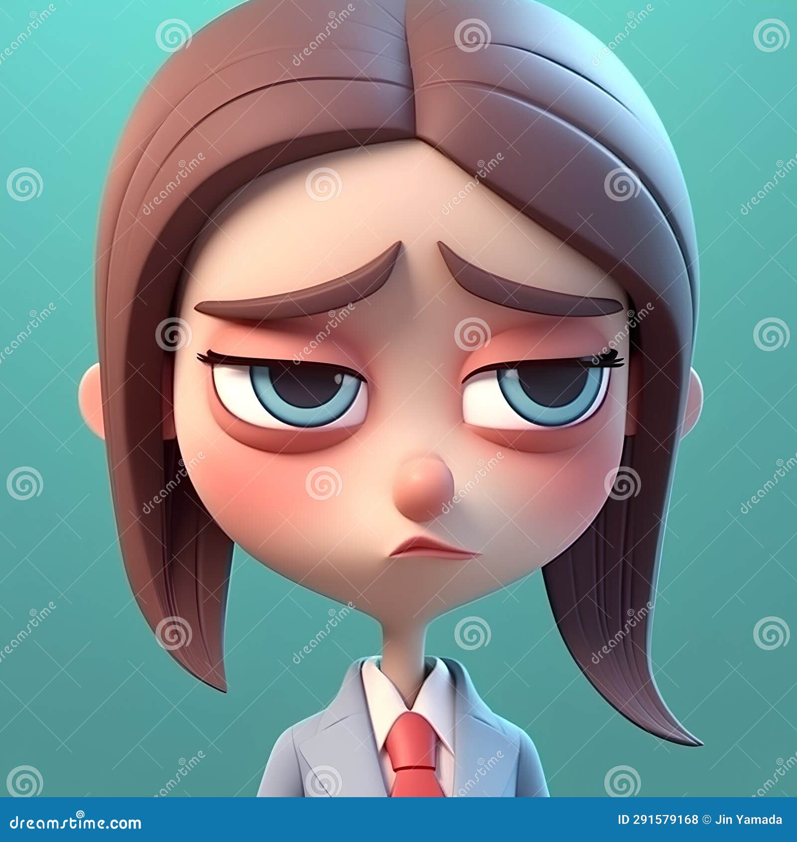 Cute Cartoon Businesswoman with Sad Expression, 3d Render. Stock ...