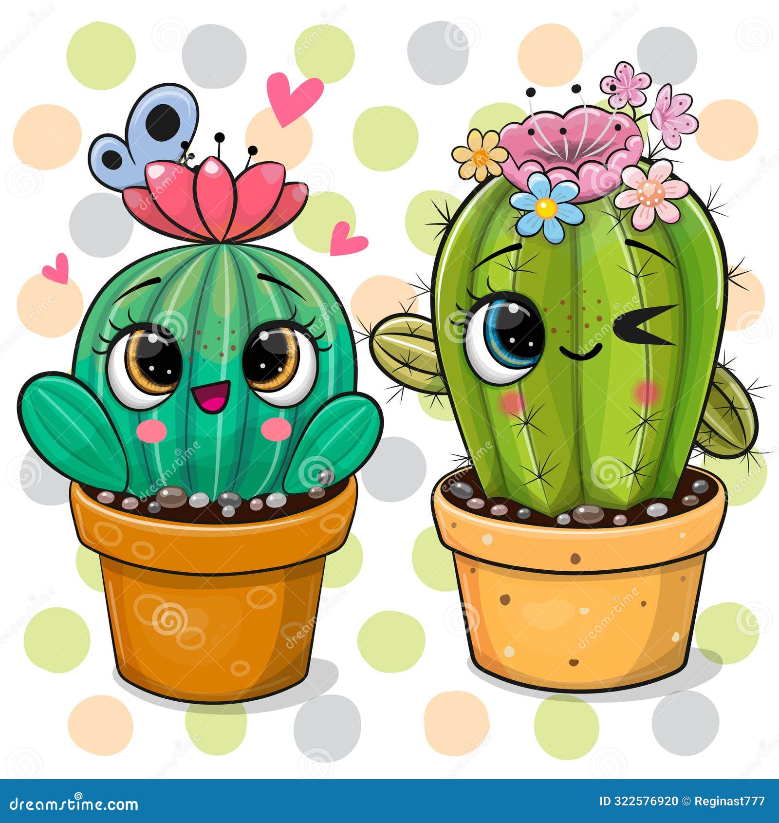 Cartoon Cacti In The Style Of Animated Drawings. Stock Image ...