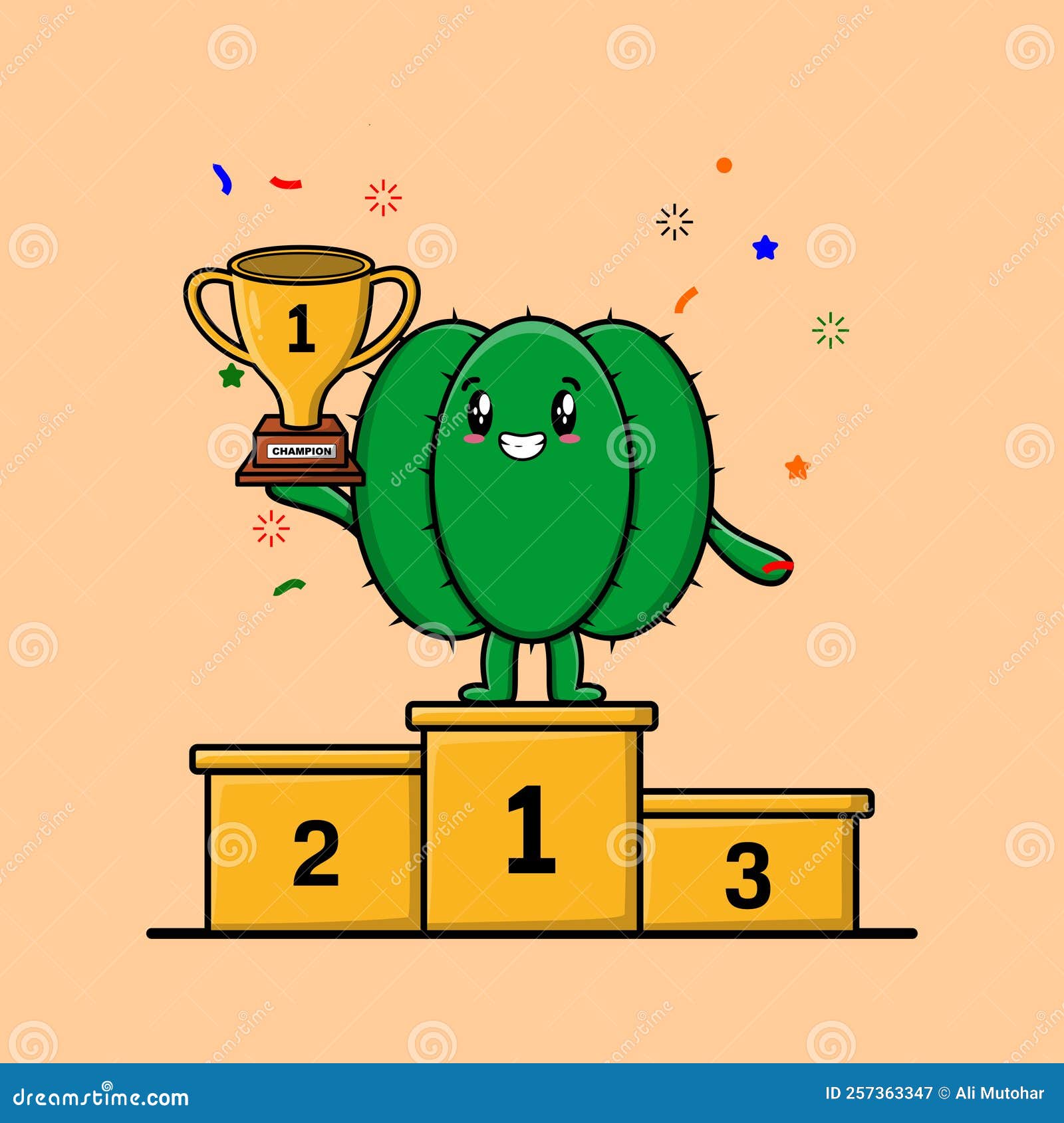 Cute Cartoon Cactus Character As the First Winner Stock Vector ...