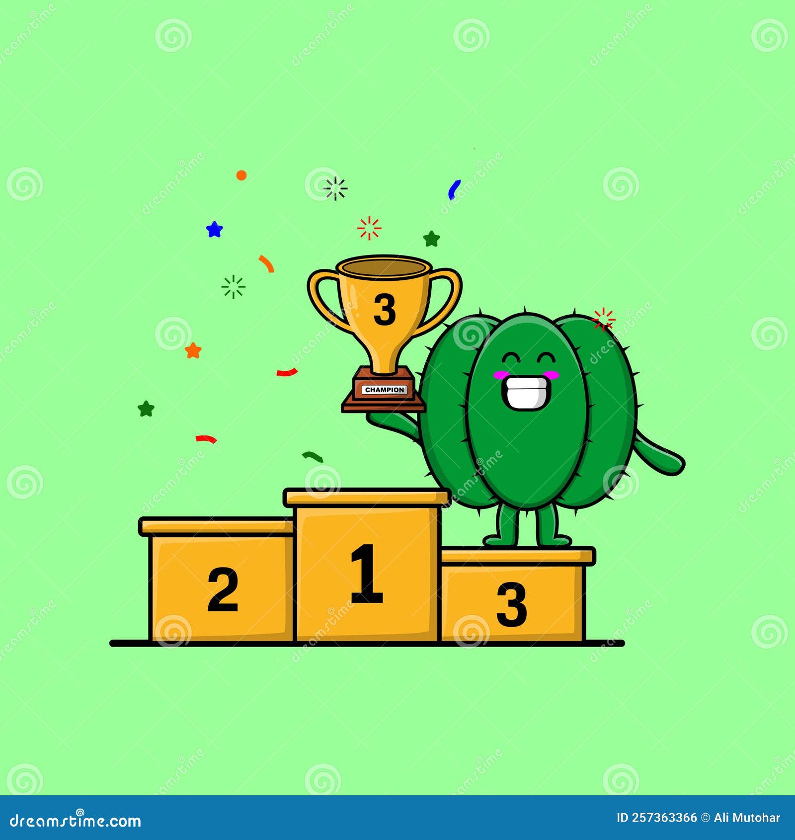 Cute Cartoon Cactus Character As the Third Winner Stock Vector ...