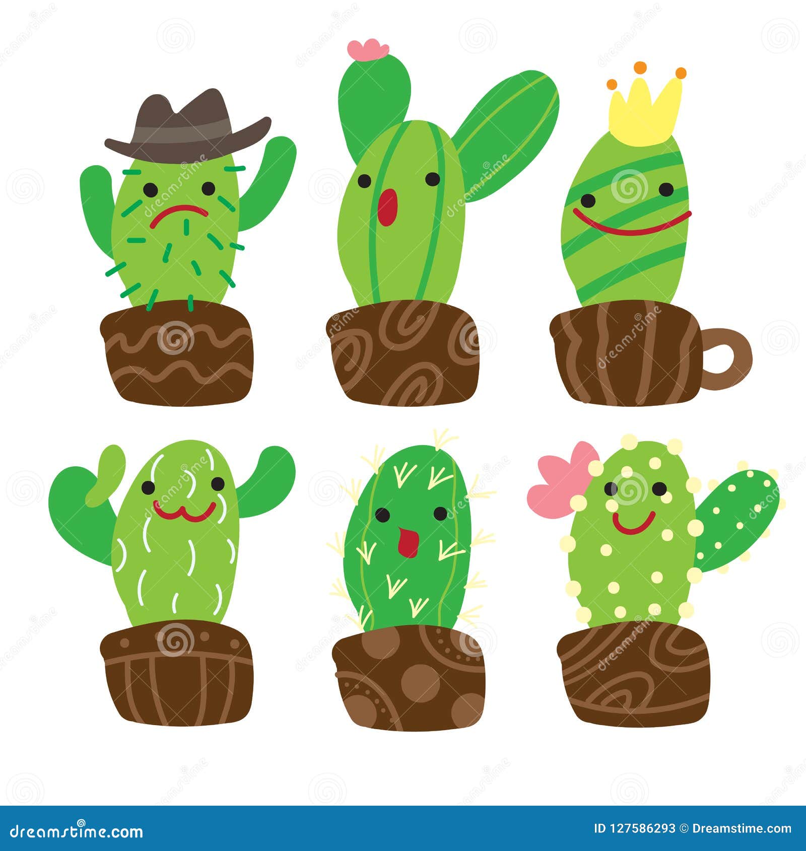 Cute Cartoon Cactus Character Collection Stock Vector - Illustration of ...