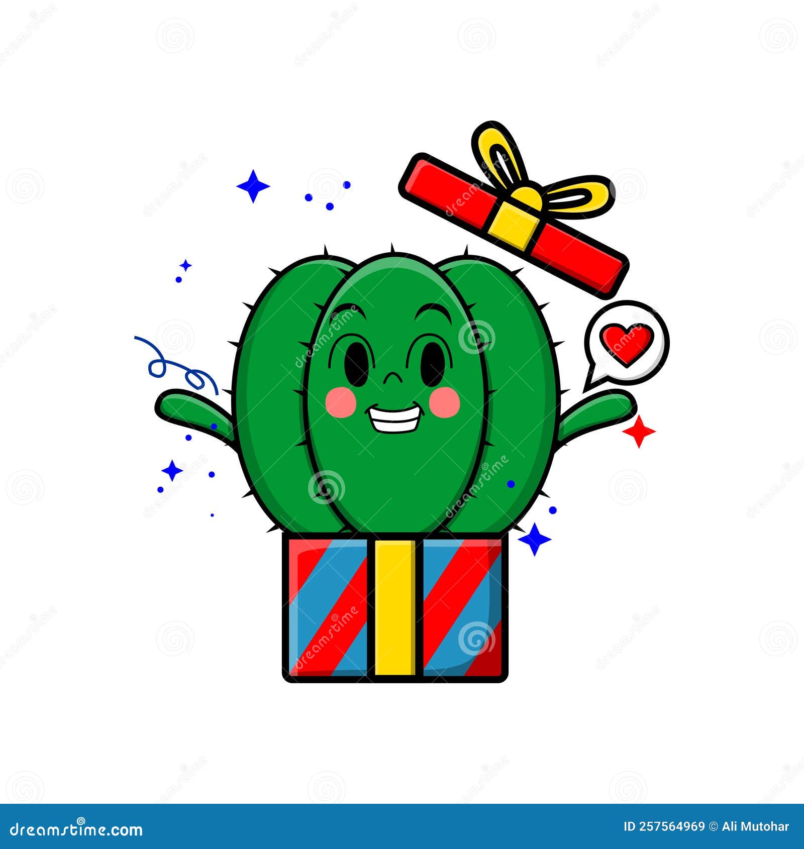 Cute Cartoon Cactus Character Holding Gift Box Stock Vector ...