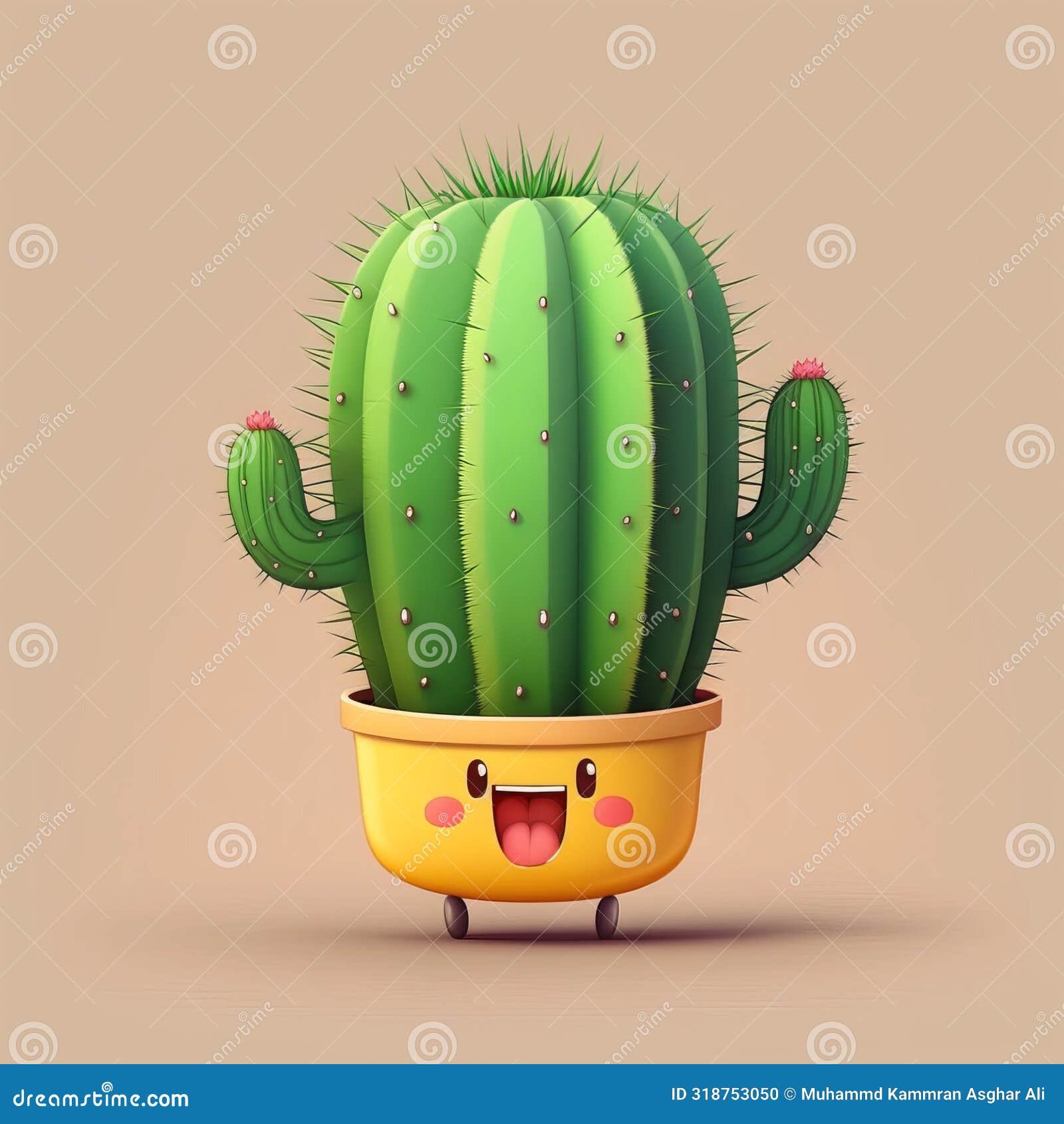 Cute Cartoon Cactus Plant, Generative AI Stock Illustration ...