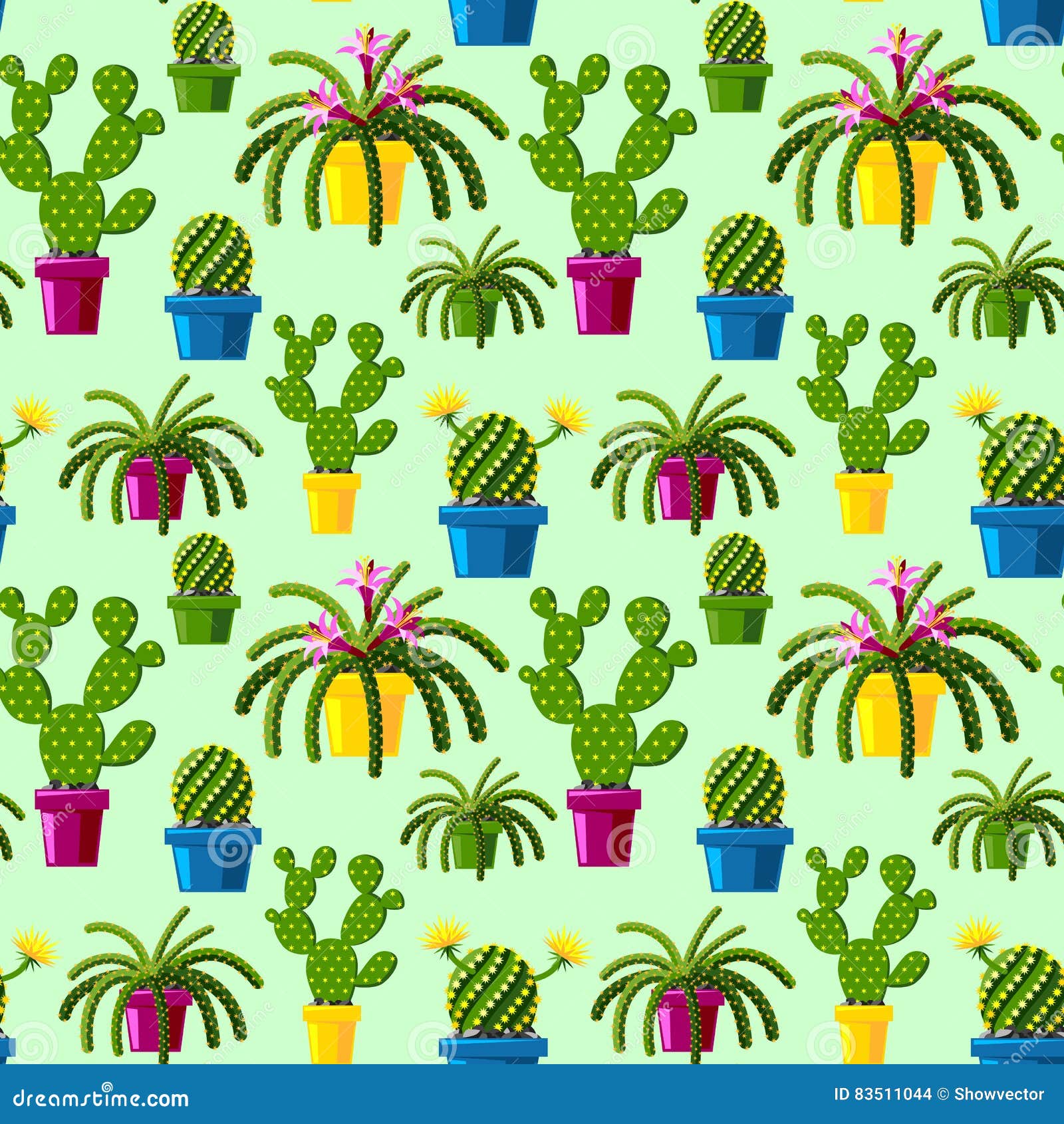 Cute Cartoon Cactus Seamless Pattern Stock Vector - Illustration of ...