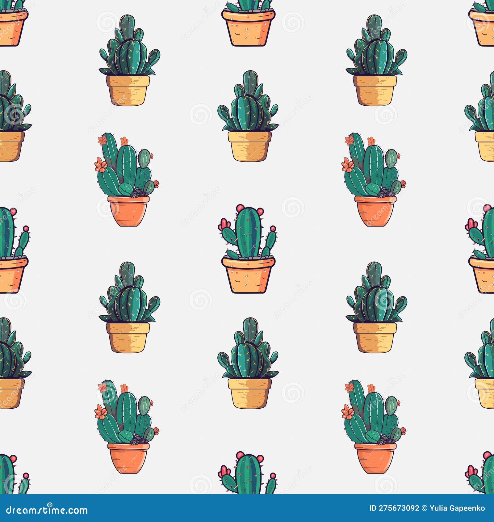 Cute Cartoon Cactus Seamless Pattern. Vector Illustration. EPS10 Stock ...