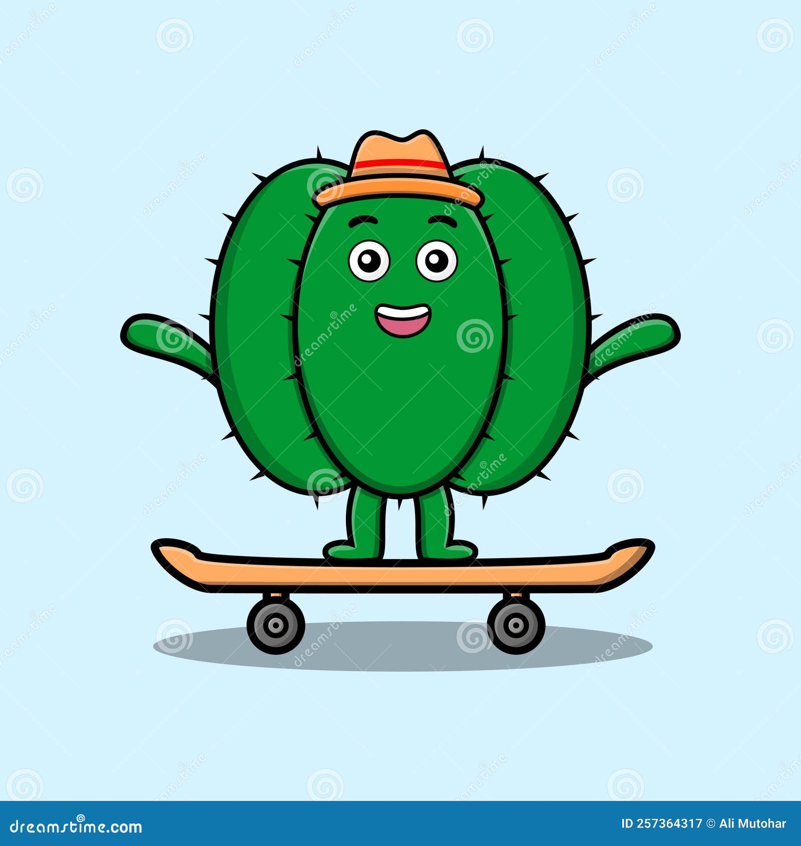 Cute Cartoon Cactus Standing on Skateboard Stock Vector - Illustration ...