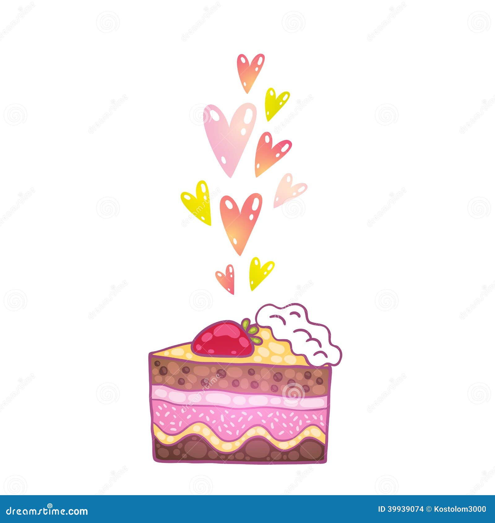 Cute Cartoon Cake with Hearts. Stock Vector - Illustration of love ...