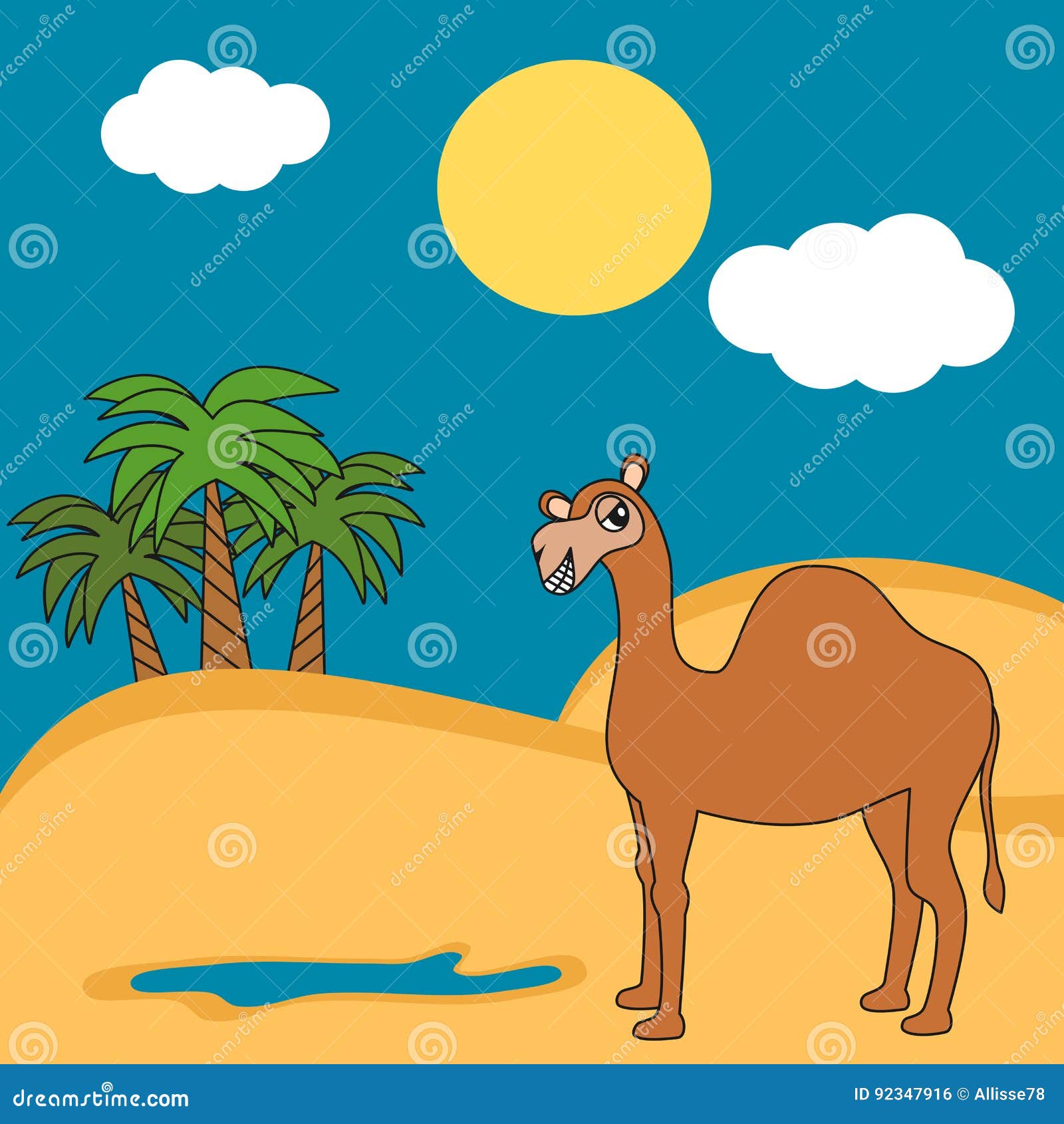 Cute Cartoon Camel Dromedary in the Desert Funny Illustration Stock ...