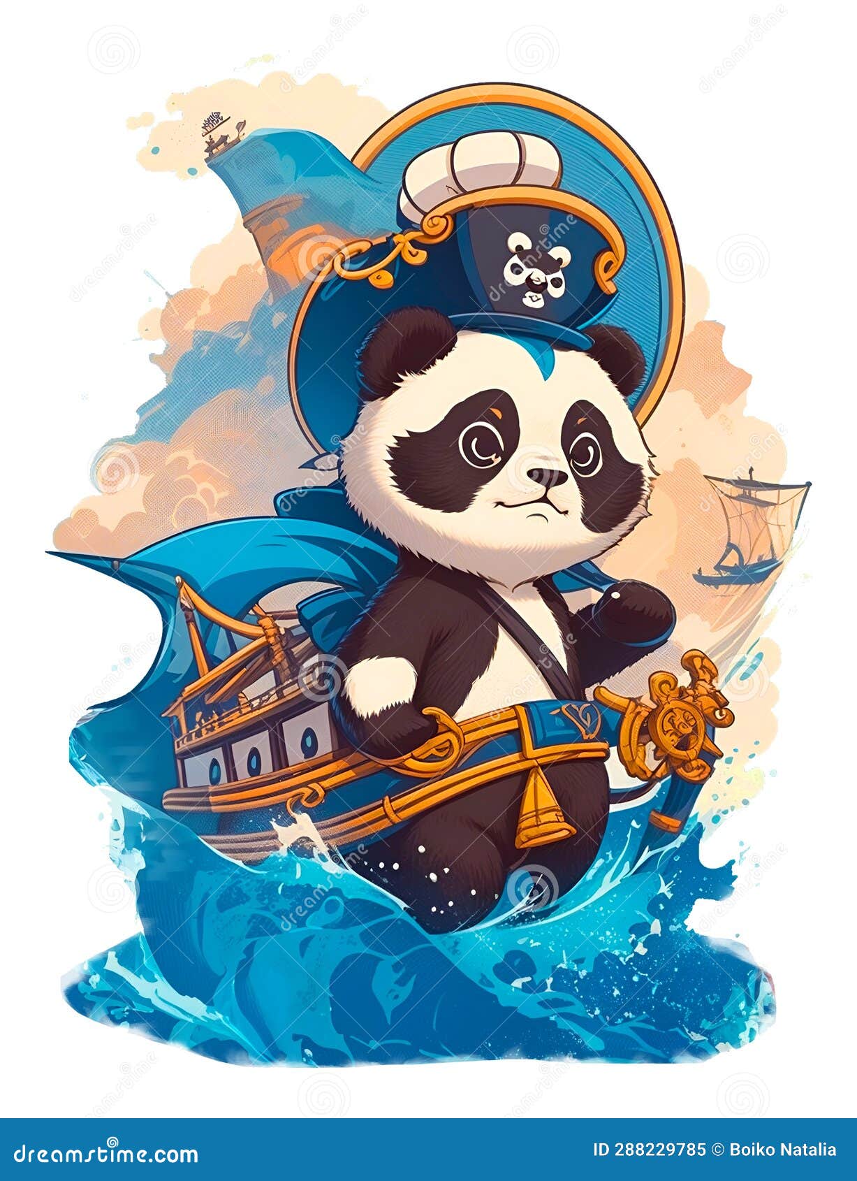 Cute Cartoon Captain Panda on the Ship. Panda Ship. Stock Illustration ...