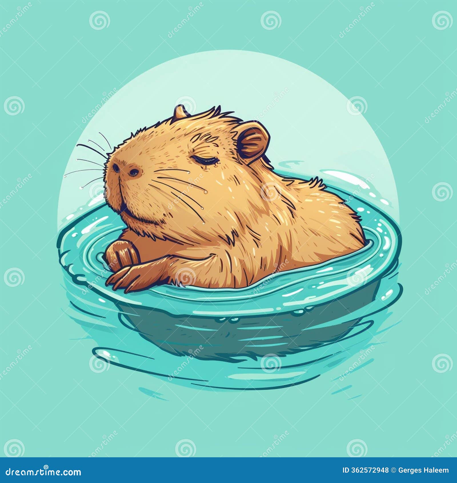 Cute Cartoon Capybara Blissfully Floating in Water. Stock Photo - Image ...
