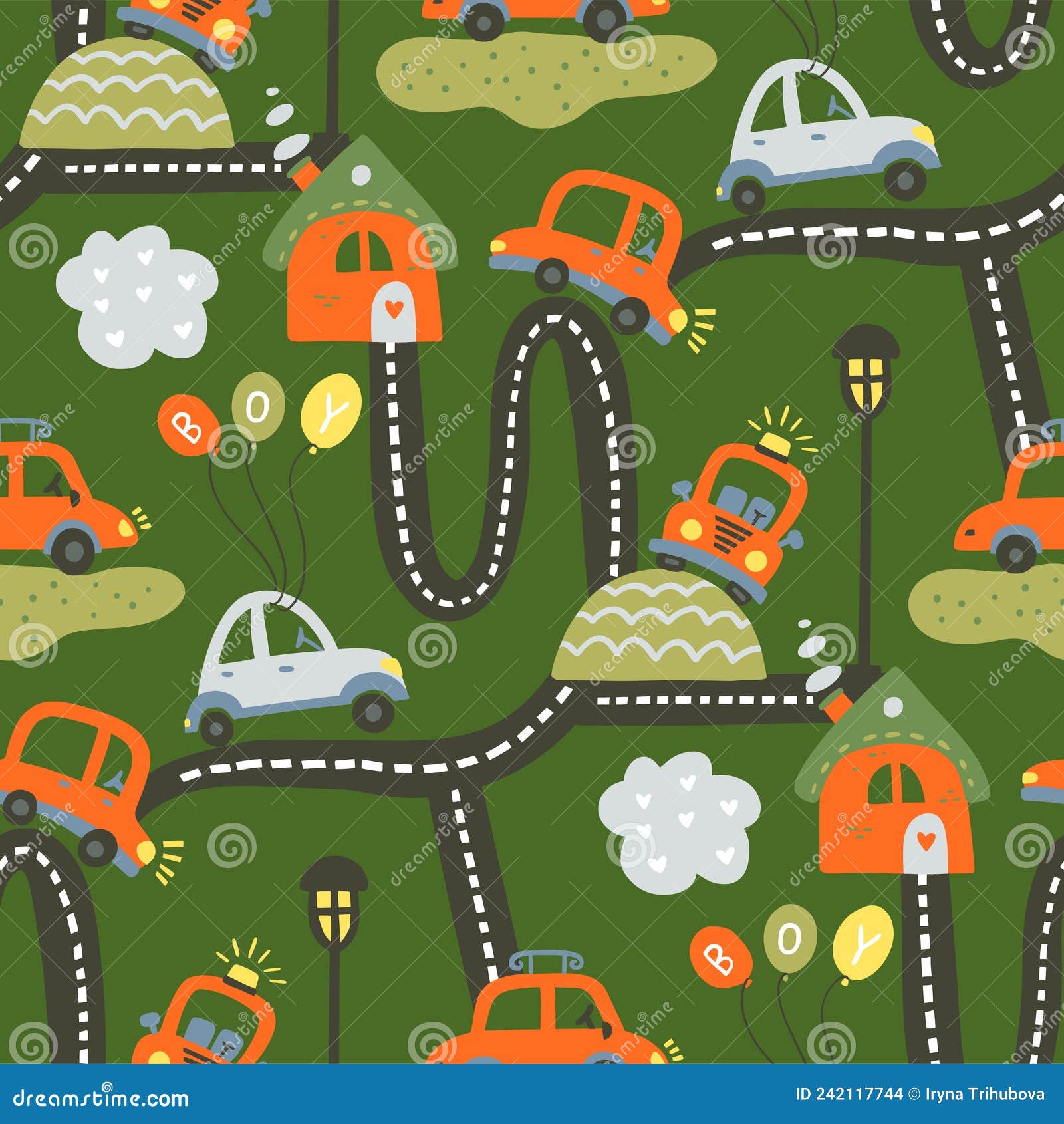 Cute Cartoon Car Seamless Pattern. Stock Vector - Illustration of ...