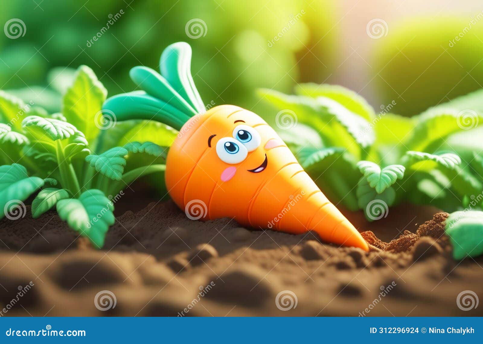 Cute Cartoon Carrot on Garden Bed Stock Photo - Image of eyes, closeup ...