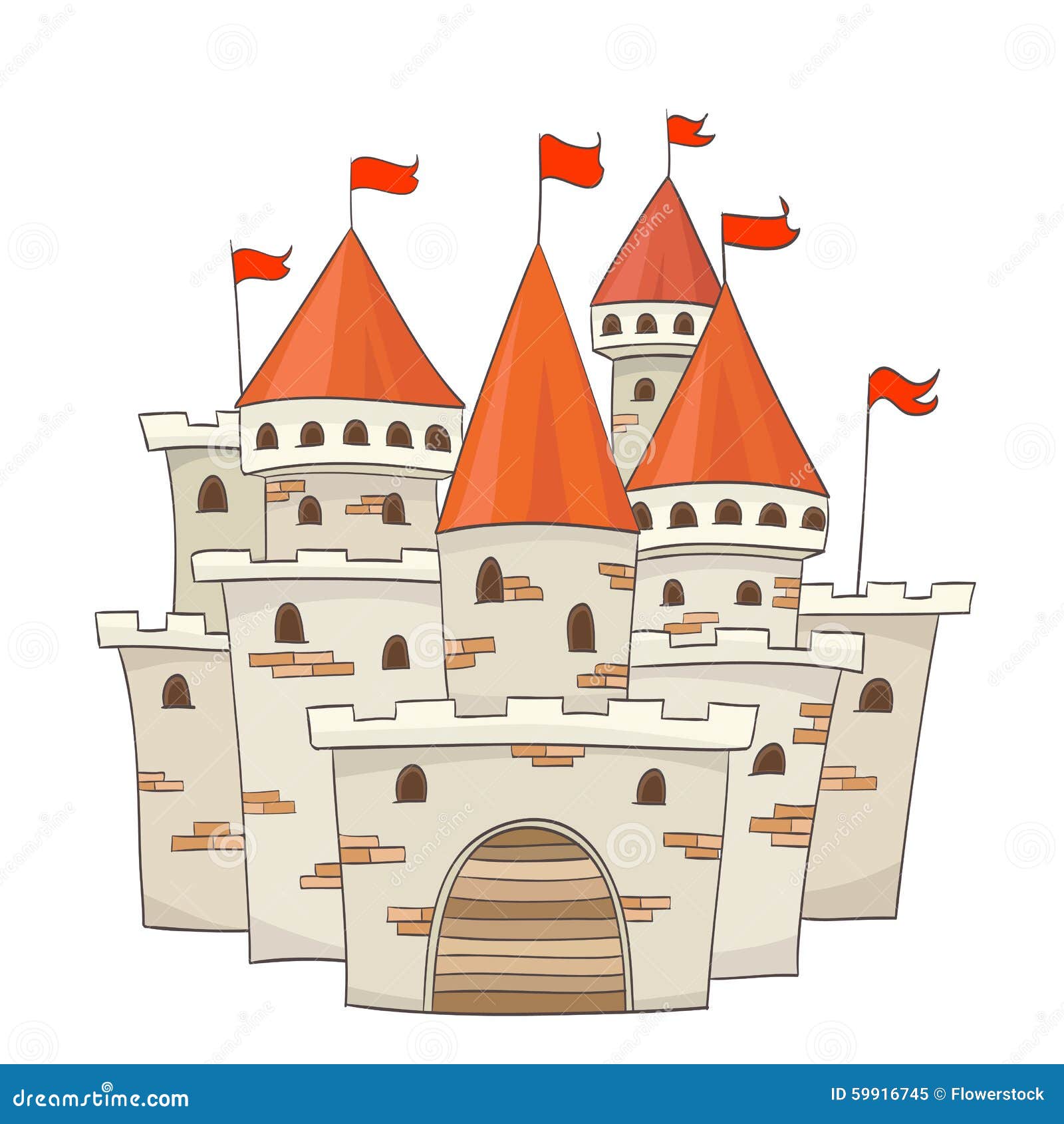 Cute Cartoon Castle with Flags. Vector Stock Vector - Illustration of ...