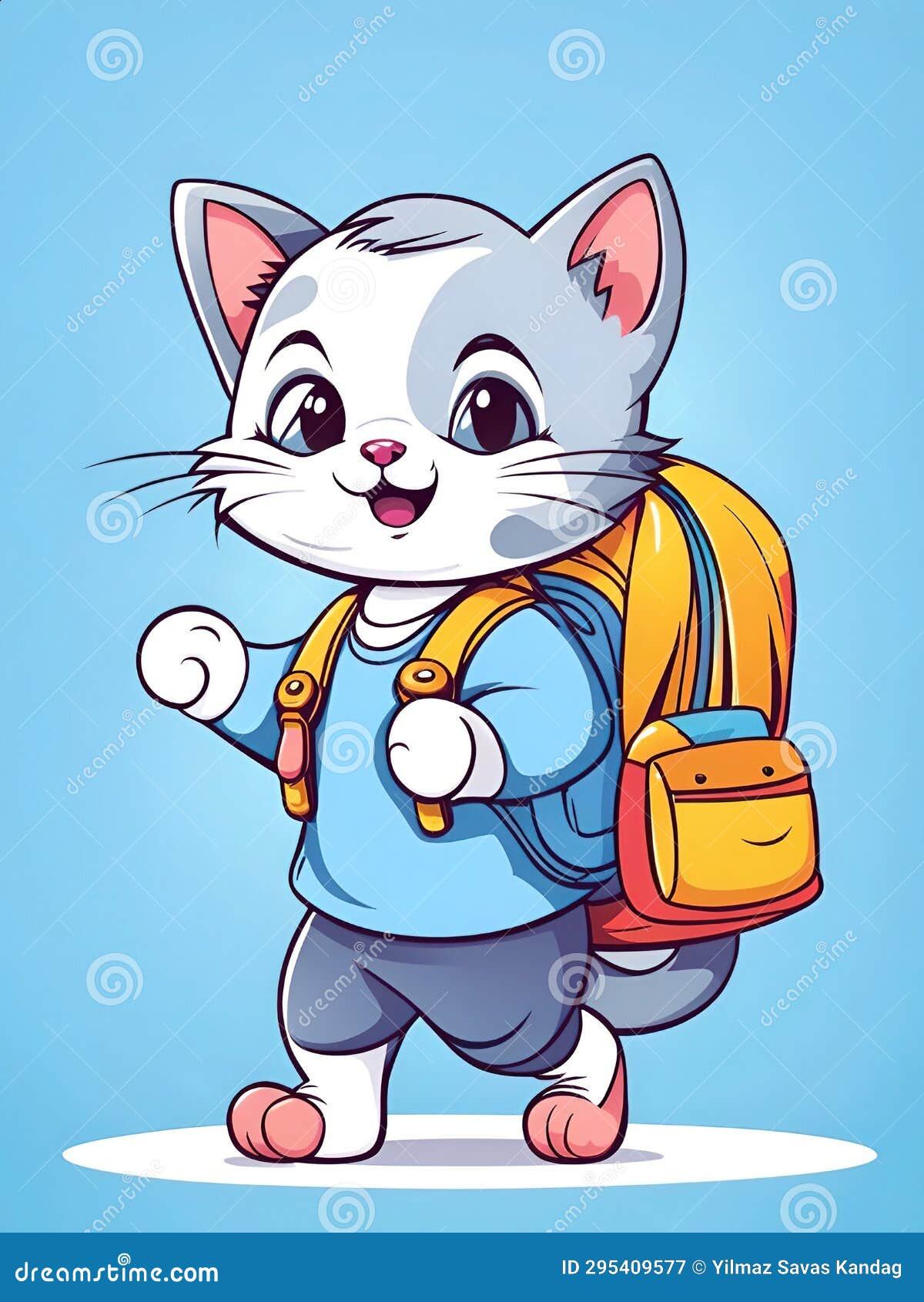 Cute Cartoon Cat with a Backpack. Stock Illustration - Illustration of ...