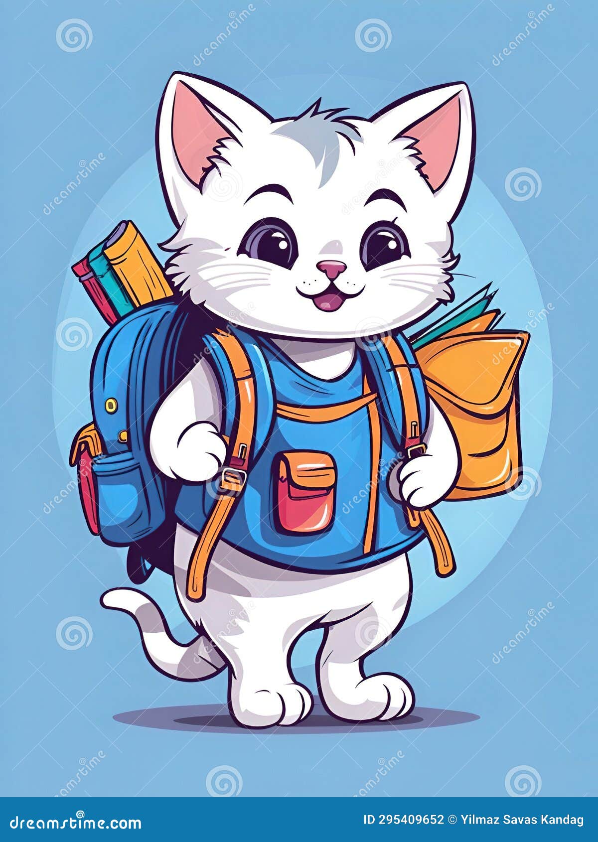 Cute Cartoon Cat with a Backpack. Stock Illustration - Illustration of ...