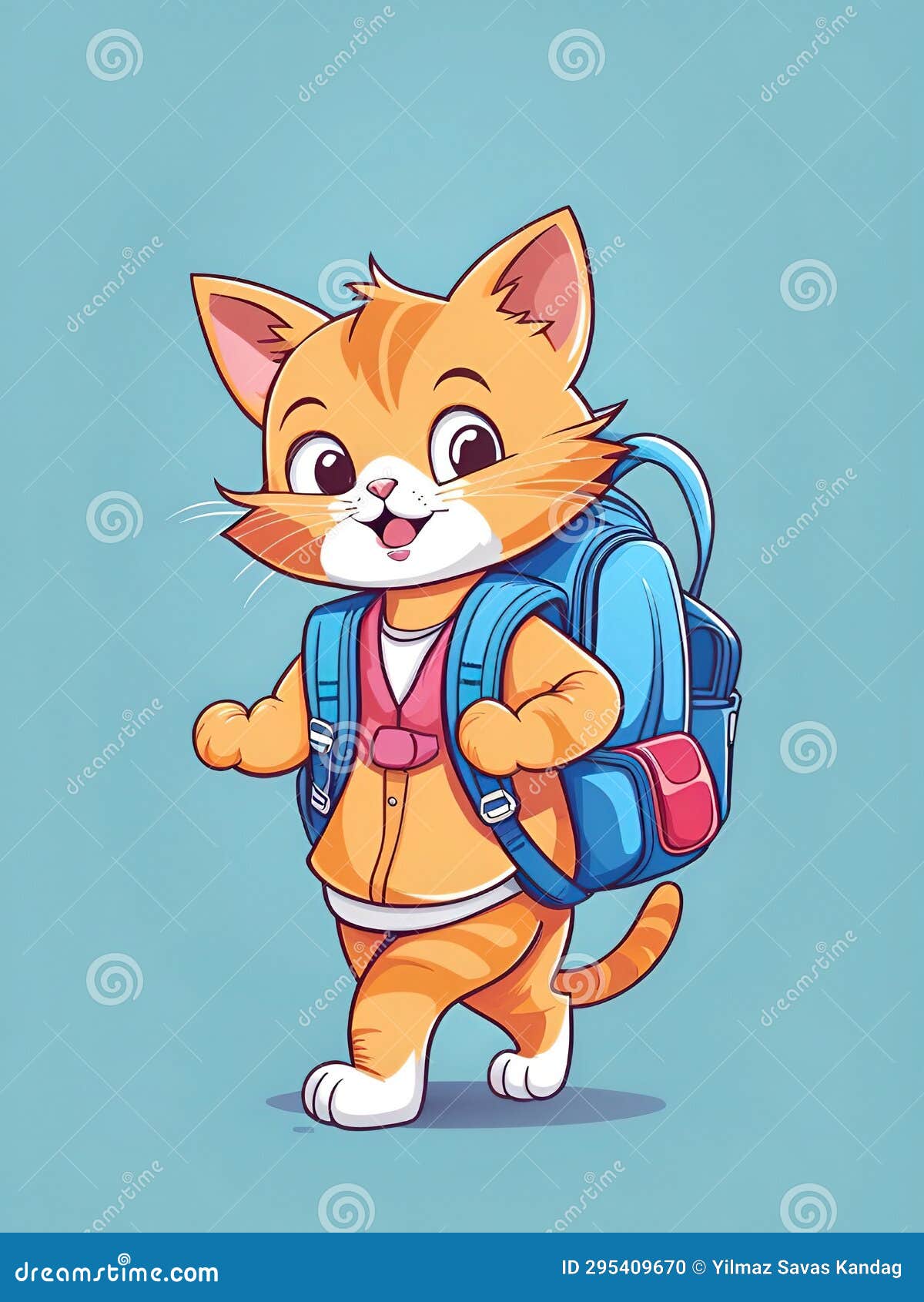 Cute Cartoon Cat with a Backpack. Stock Illustration - Illustration of ...