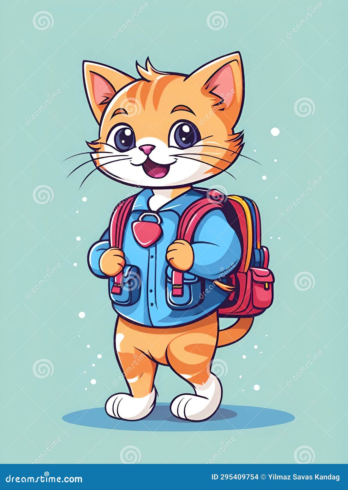 Cute Cartoon Cat with a Backpack. Stock Illustration - Illustration of ...