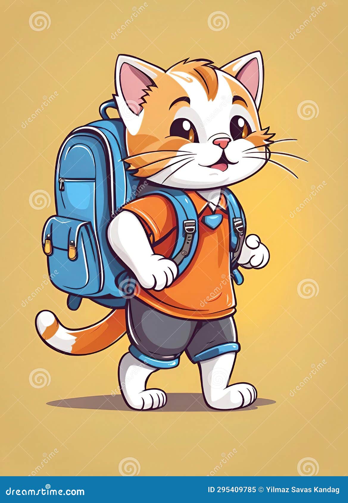 Cute Cartoon Cat with a Backpack. Stock Illustration - Illustration of ...