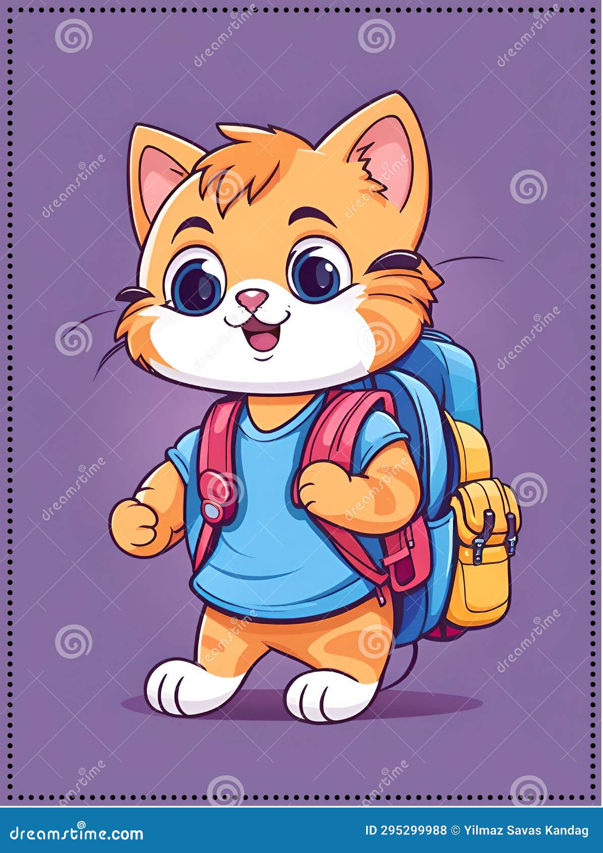 Cute Cartoon Cat with Backpack. Vector Illustration Stock Illustration ...