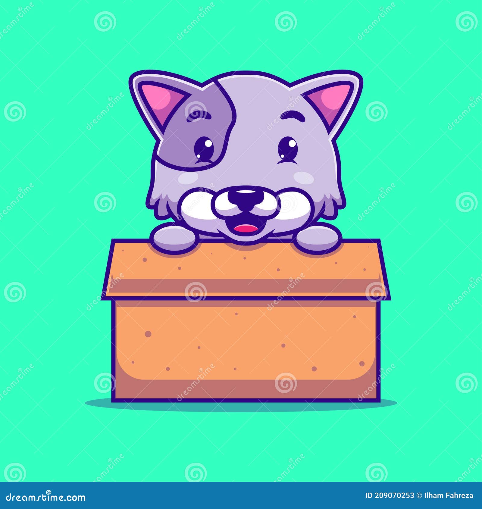 Cute cartoon cat in a box stock illustration. Illustration of calico ...