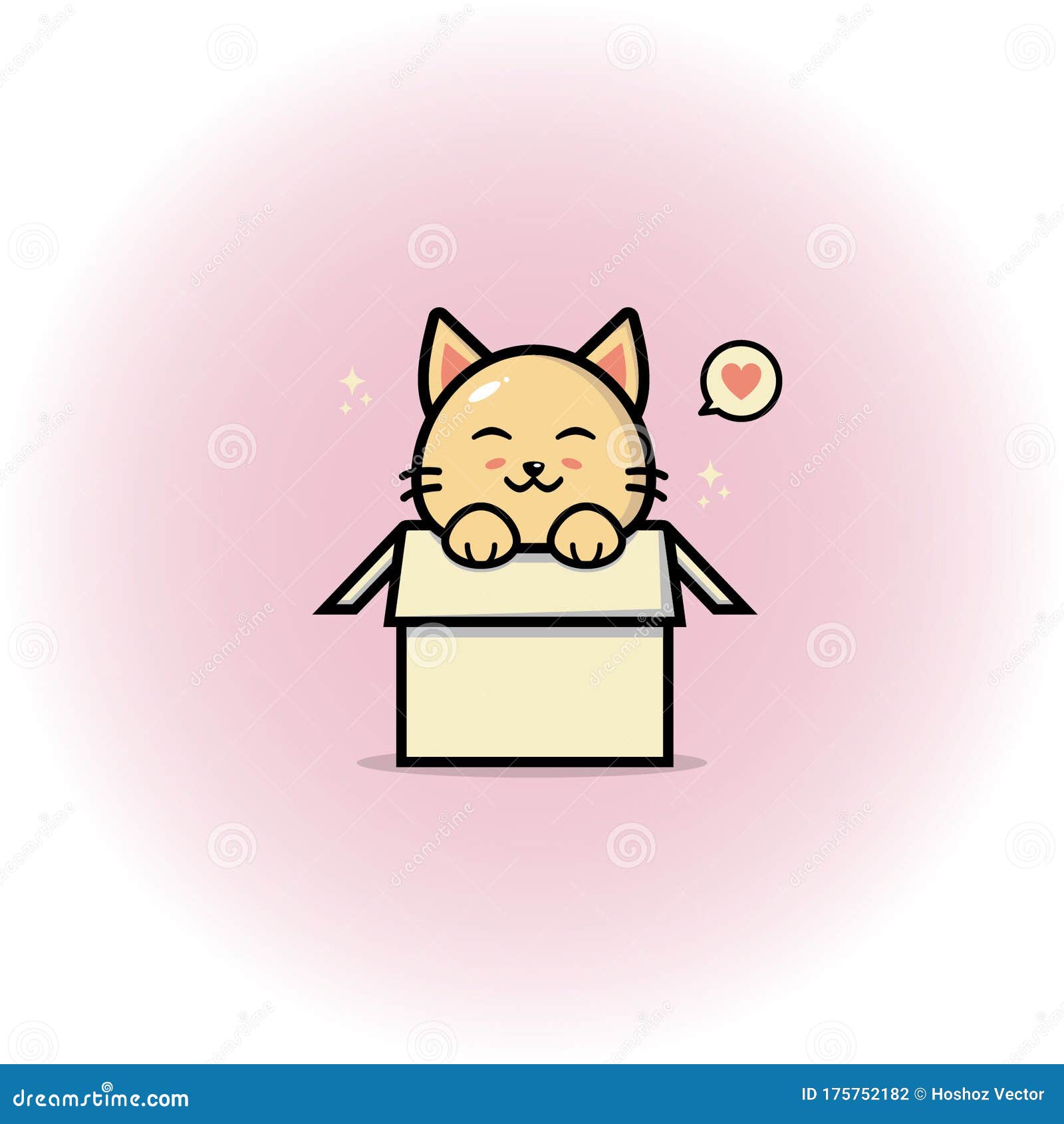 Cute Cartoon Cat in the Box Illustration Stock Vector - Illustration of ...