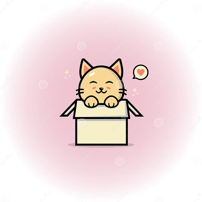Cute Cartoon Cat in the Box Illustration Stock Vector - Illustration of ...